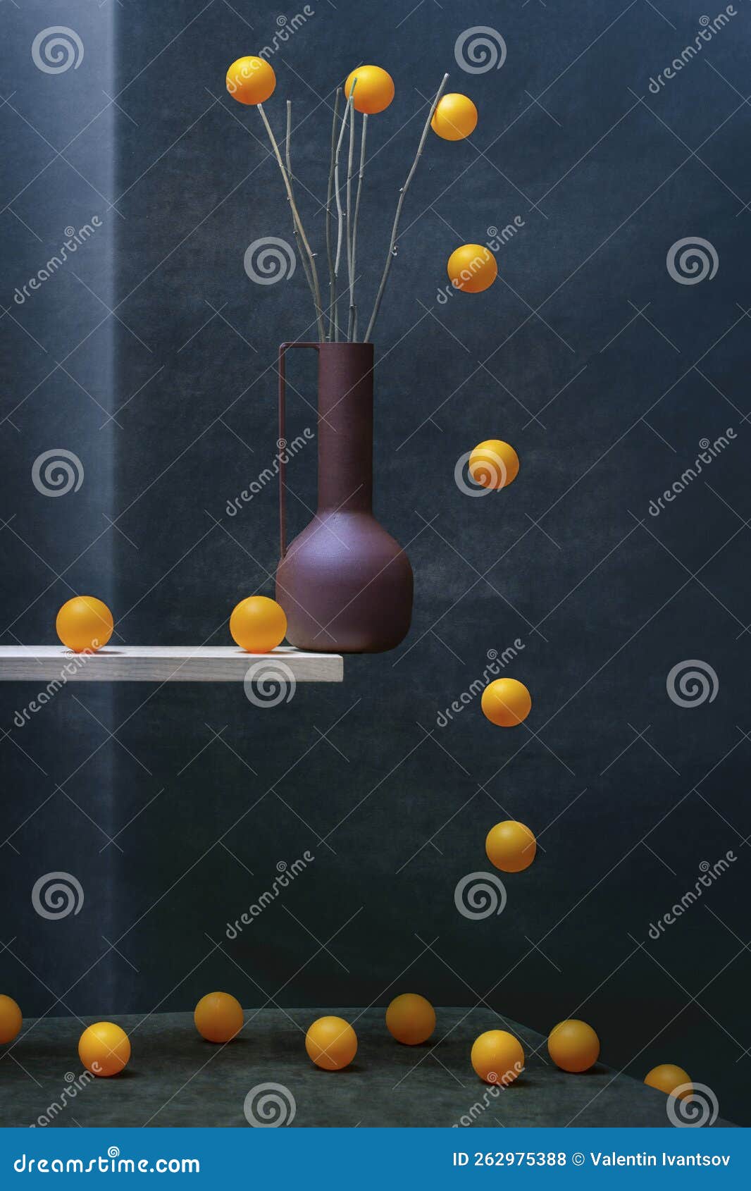 Still Life with a Vase on the Shelf and Orange Balls Stock Photo ...