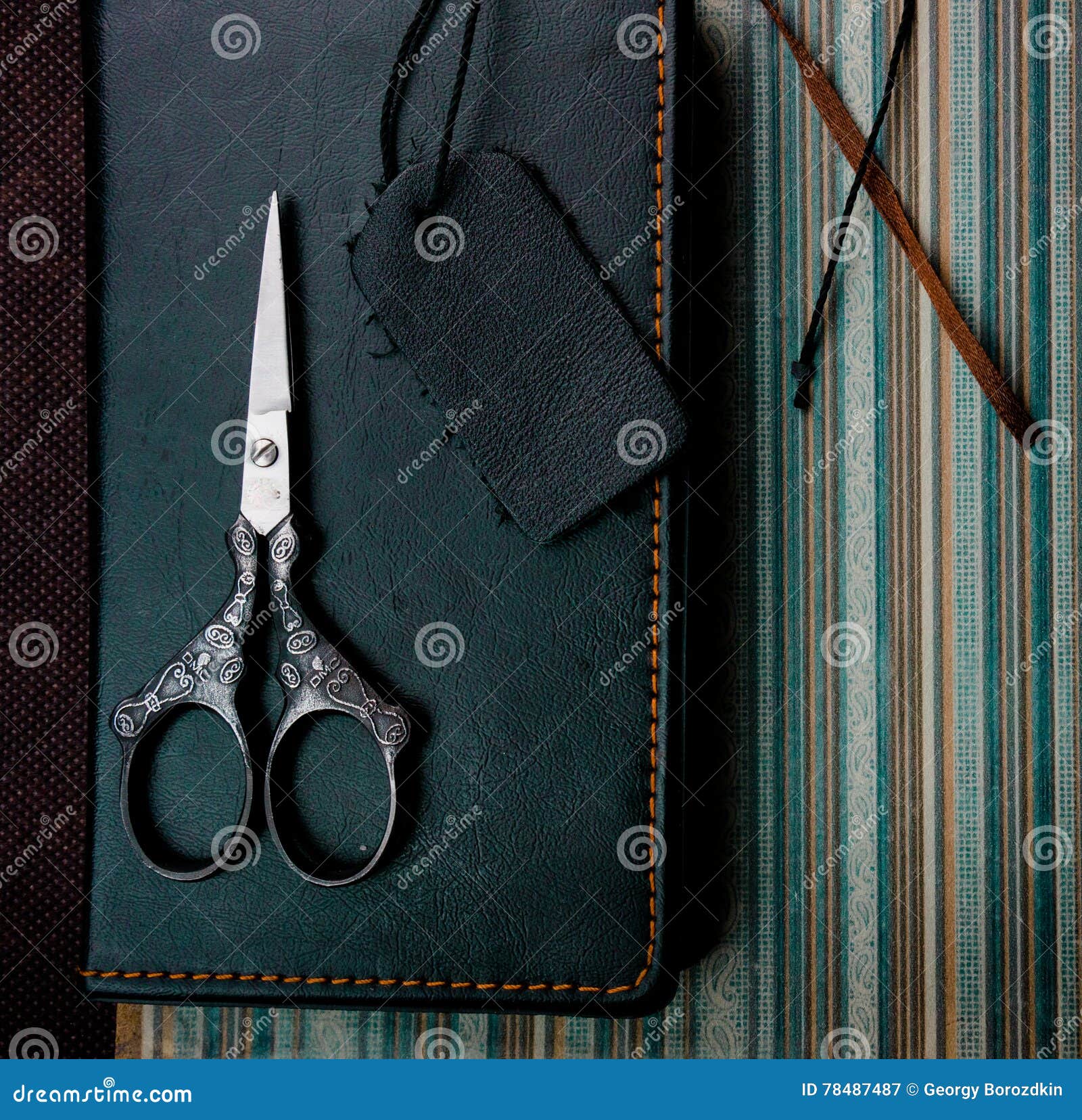 Still Life. Vintage. Notebook, Scissors on the Old Paper. Close-up ...