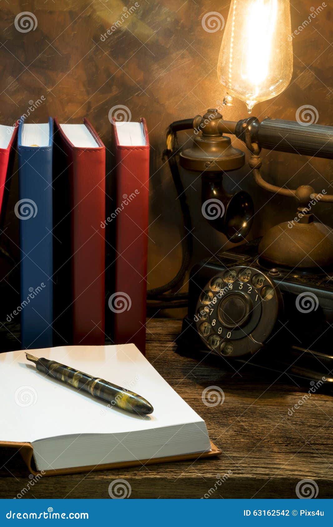 Still Life of Vintage Telephone on Table with Diary Book Stock Photo ...