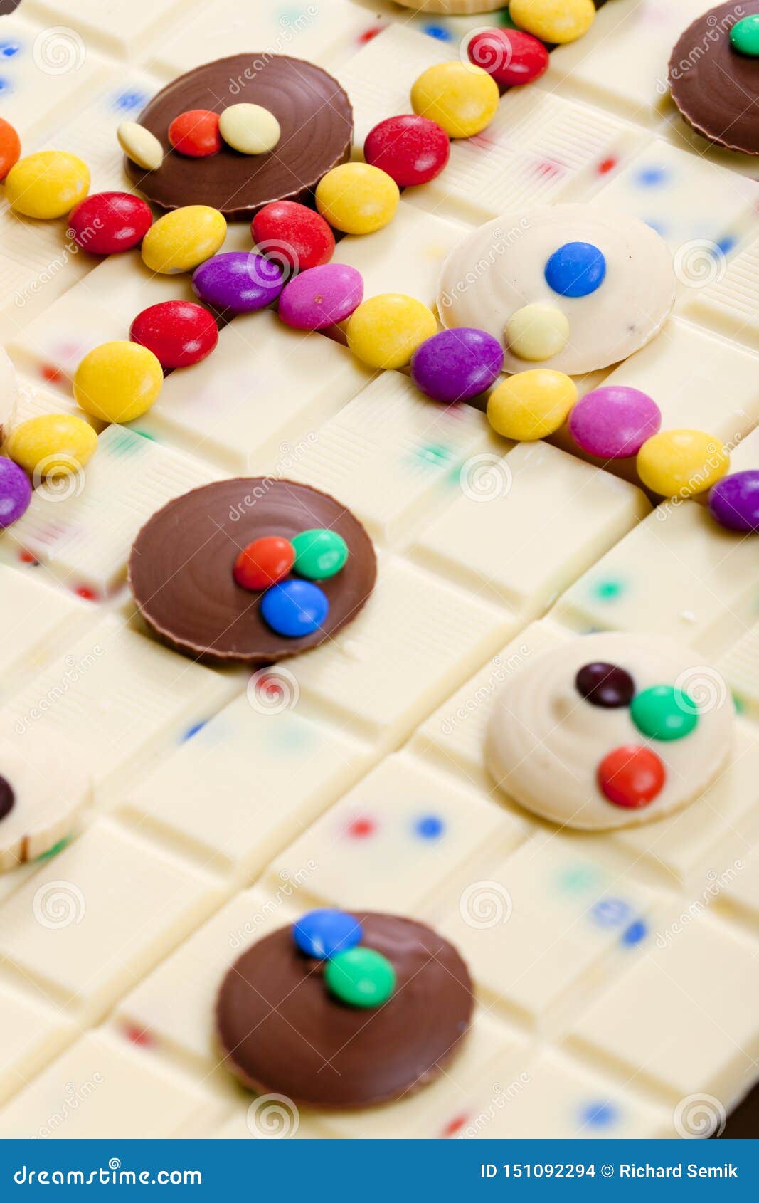 Still Life of White Chocolate with Smarties Stock Photo - Image of ...
