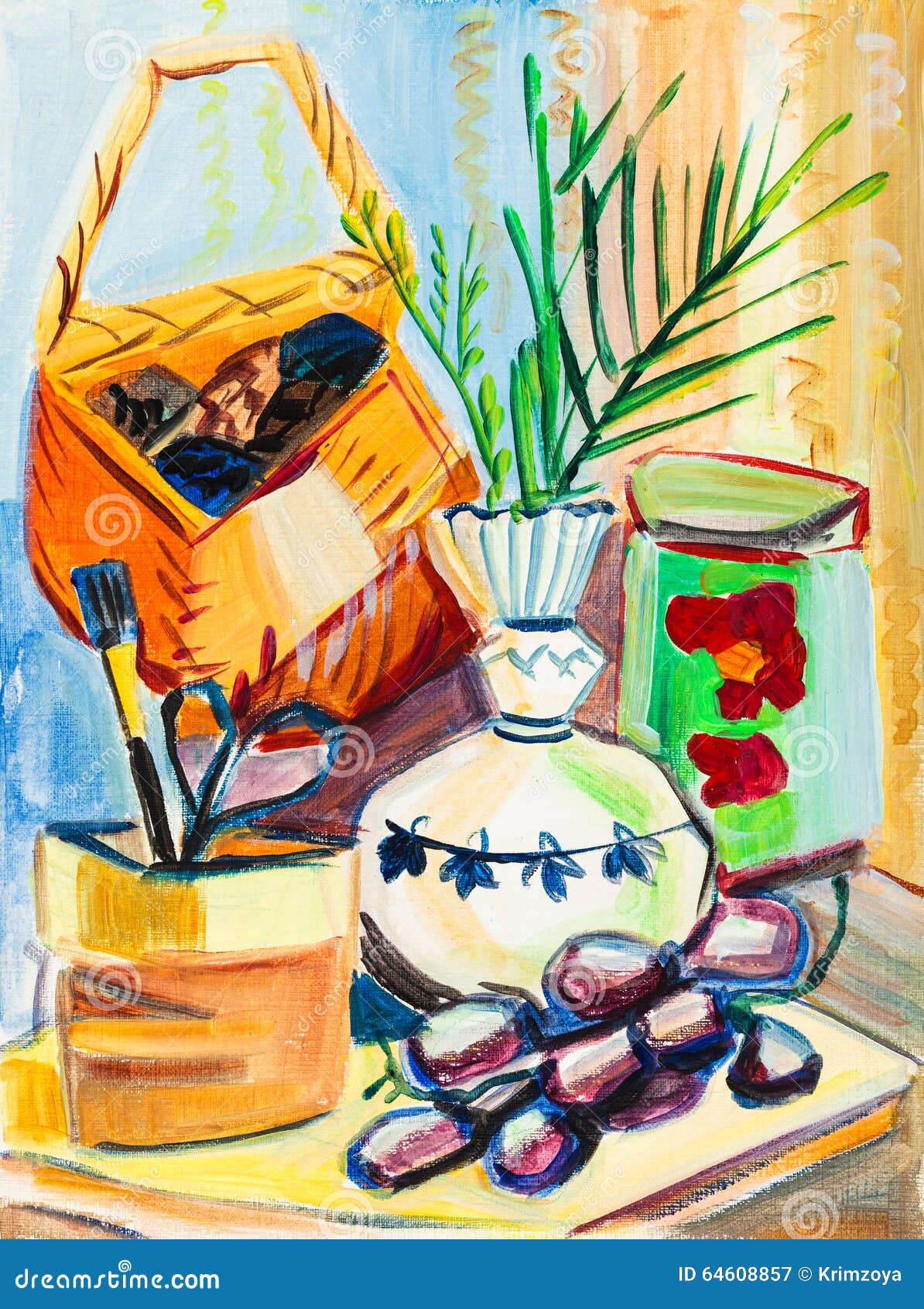 Still life on yellow cloth stock illustration. Illustration of still ...