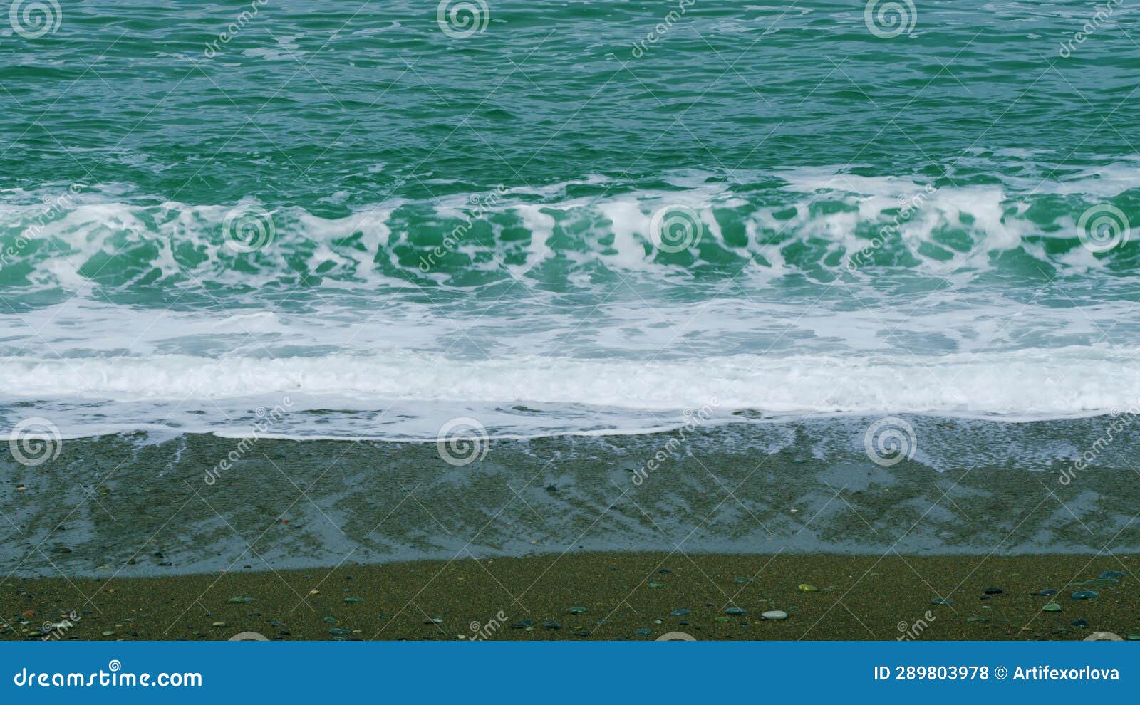 Sea Waves Break on Pebble Beach. Wave Motion on the Shoreline with Foam ...