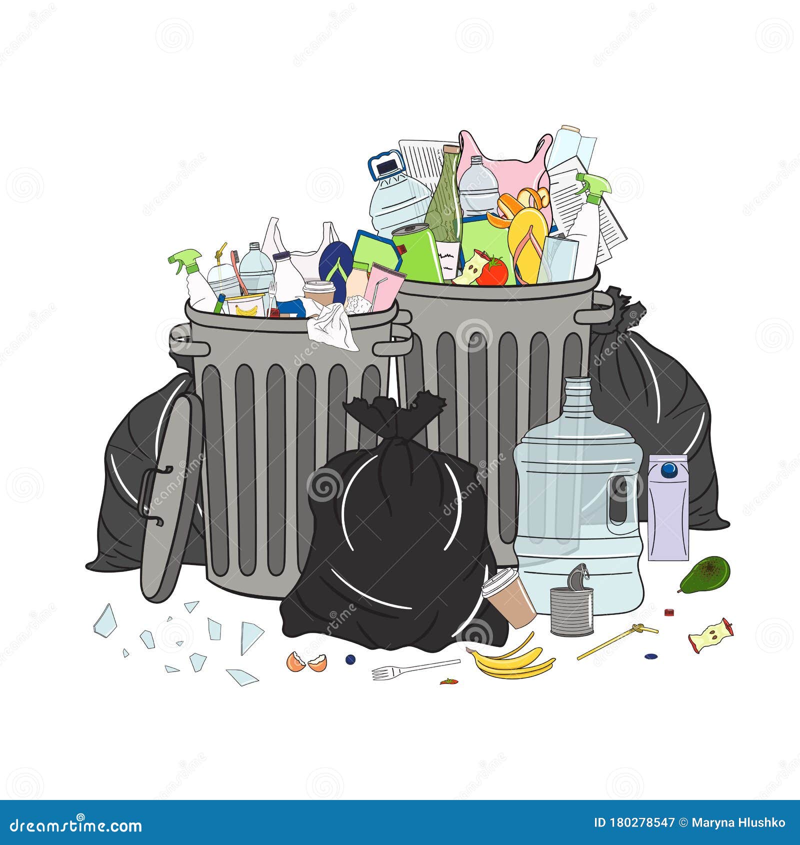 Trash Cans Full of Garbage and Pile of Garbage Stock Vector ... Trash Cans Full of Garbage and Pile of Garbage Stock Vector ...