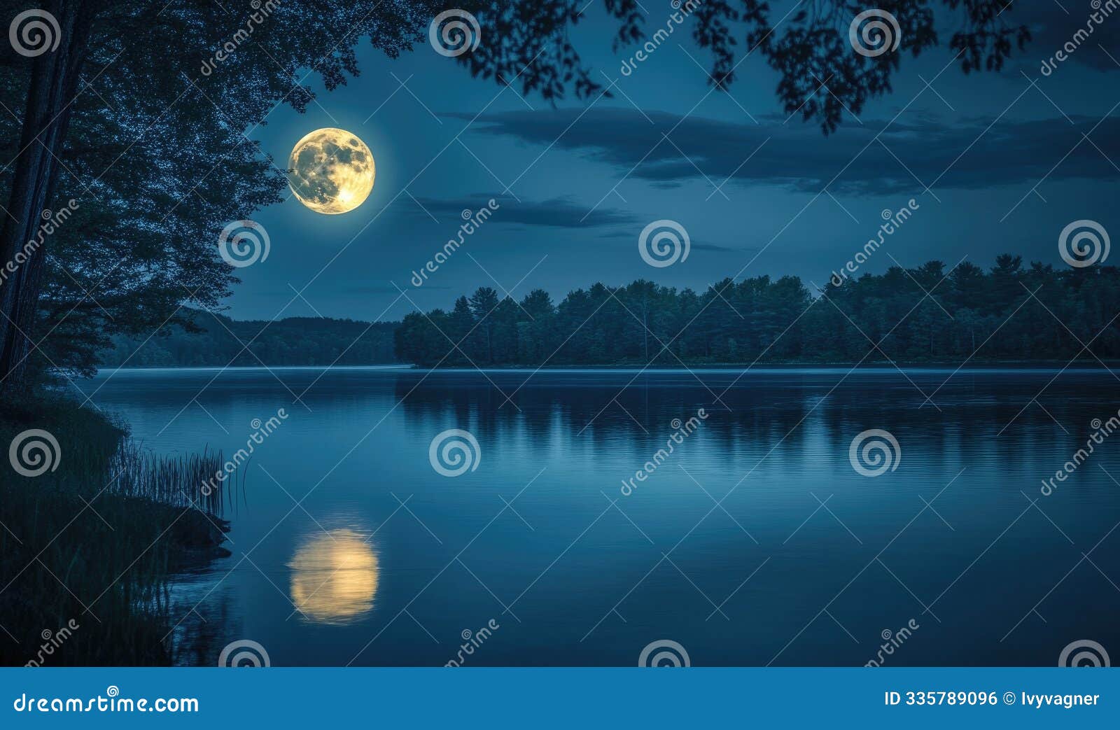 Still Water Reflecting the Glowing Full Moon Stock Photo - Image of ...