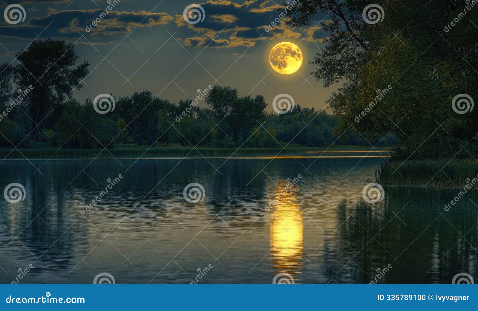 Still Water Reflecting the Glowing Full Moon Stock Photo - Image of ...