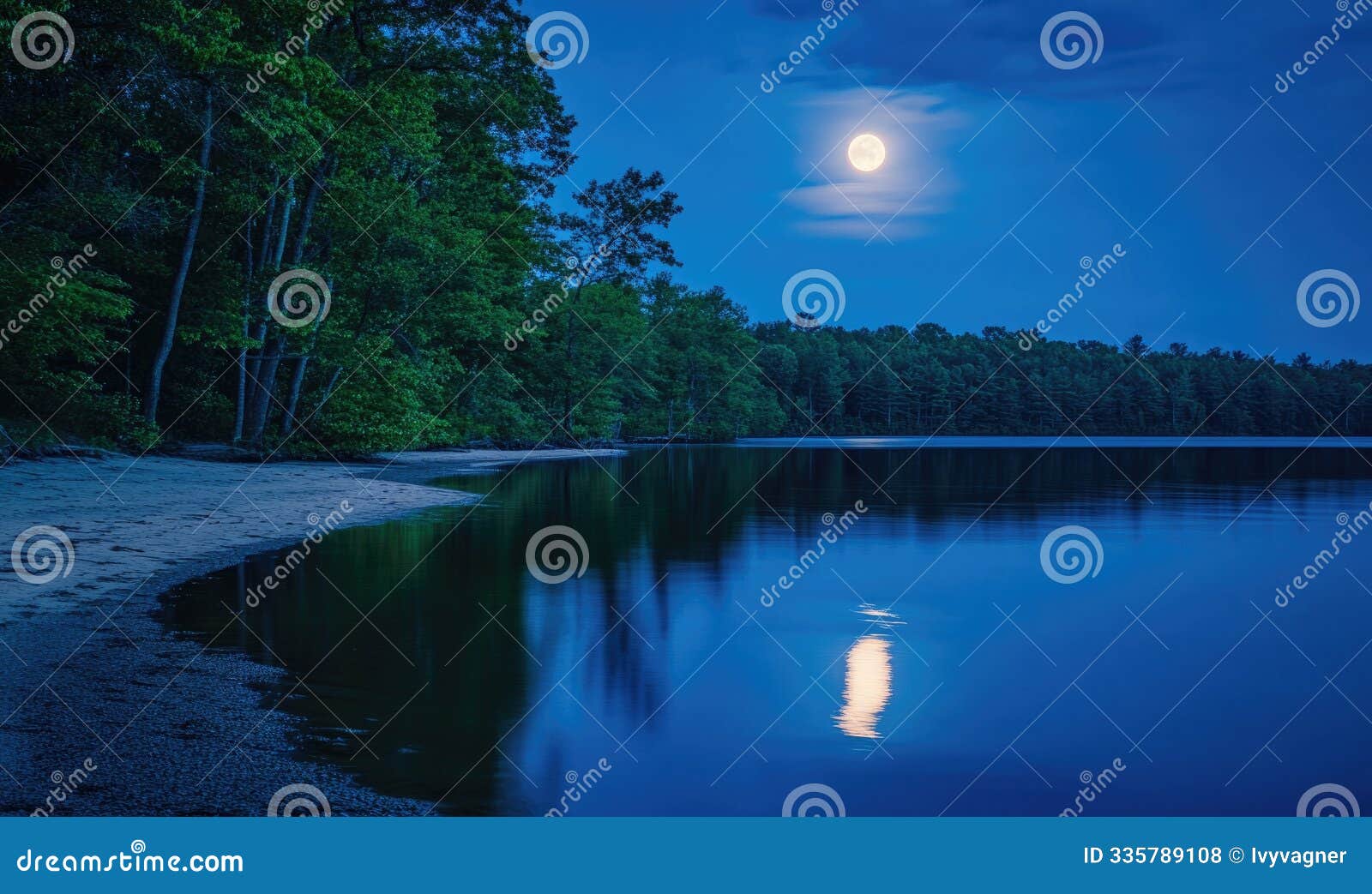 Still Water Reflecting the Glowing Full Moon Stock Photo - Image of nature, river: 335789108