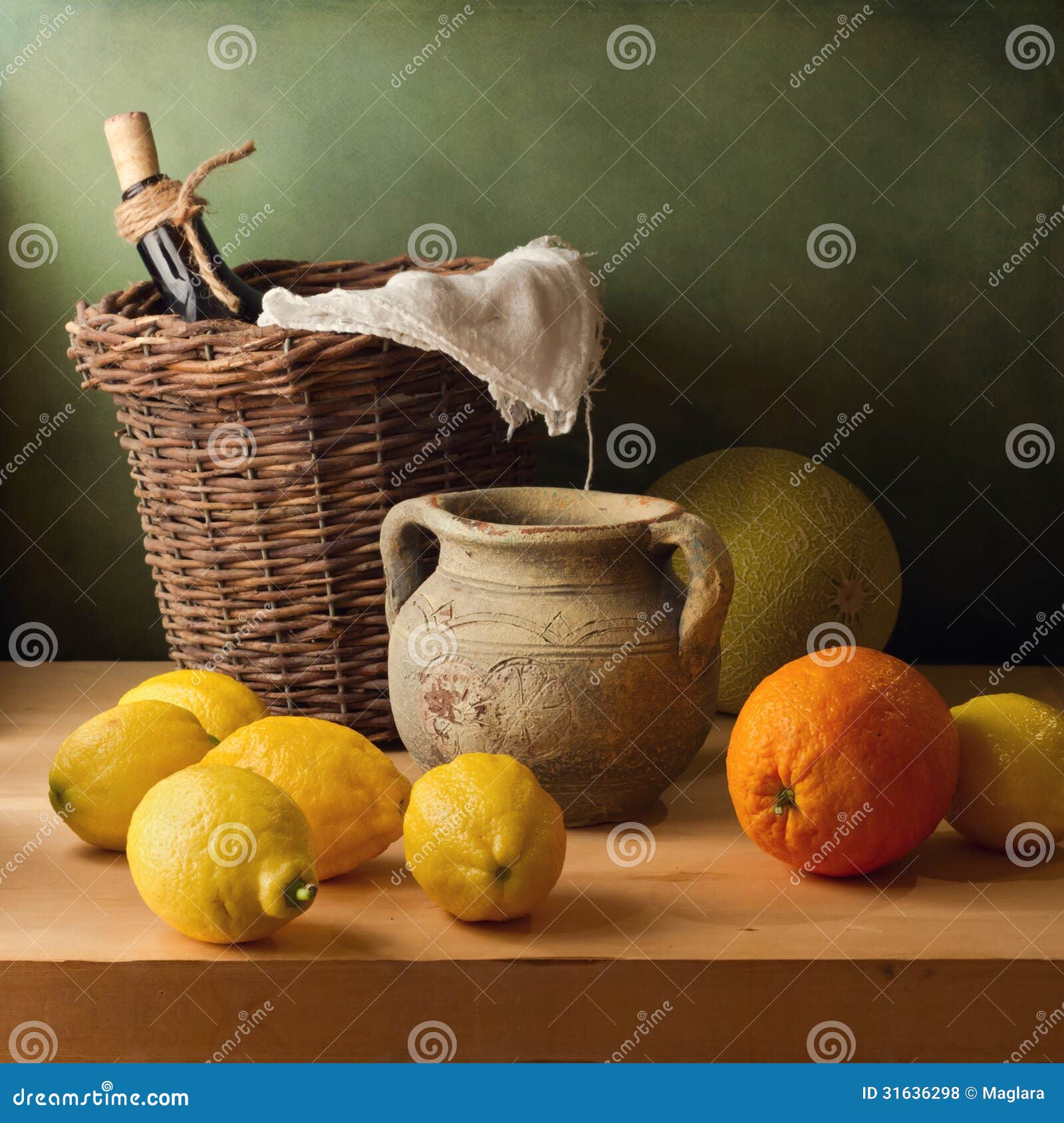 Kunstdruck Stillleben Von Orangen Und Zitronen Mit Blauen Handschuhen ...