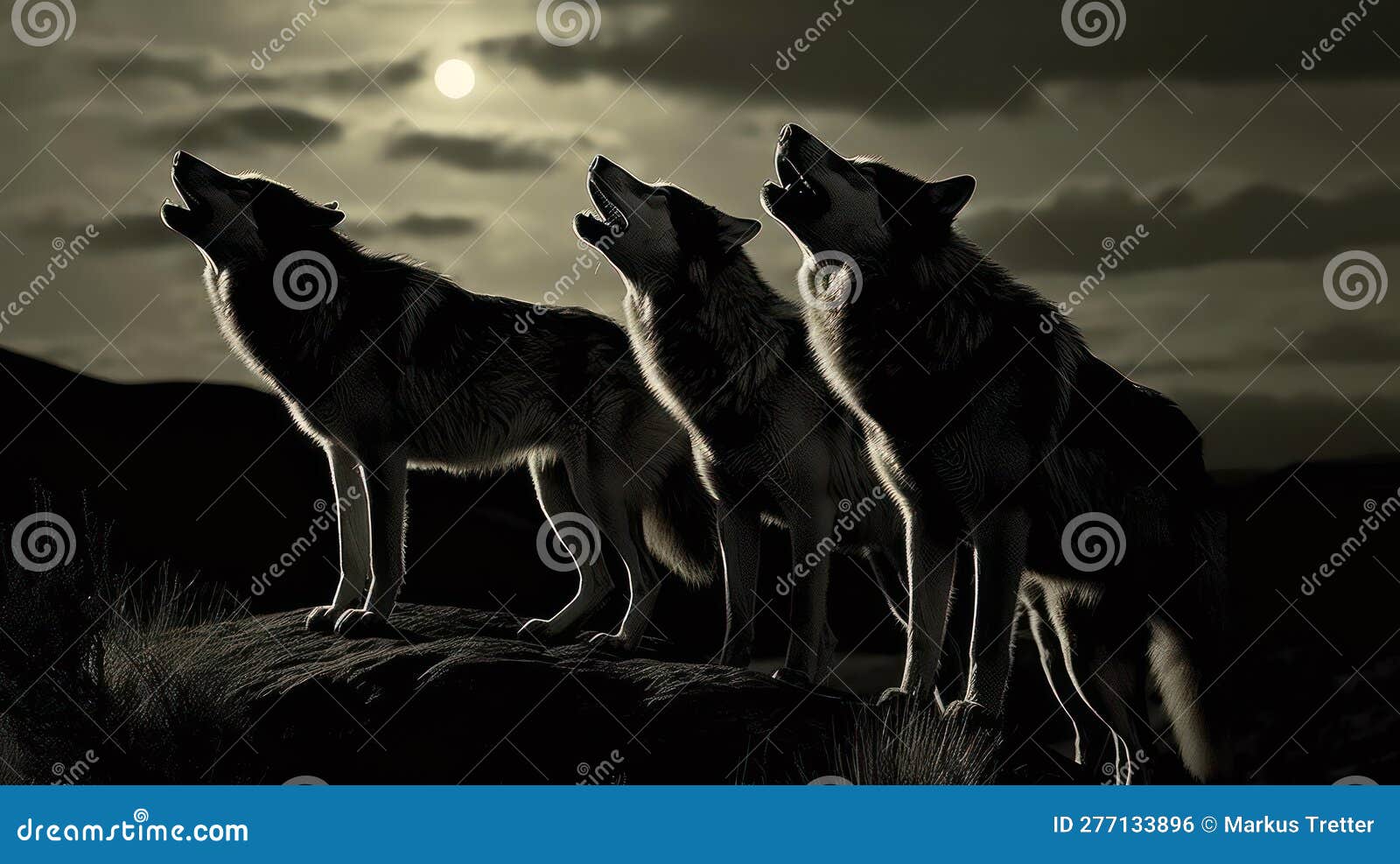 Ferocious Wolves Howling at the Moon Created with Generative AI Stock ...