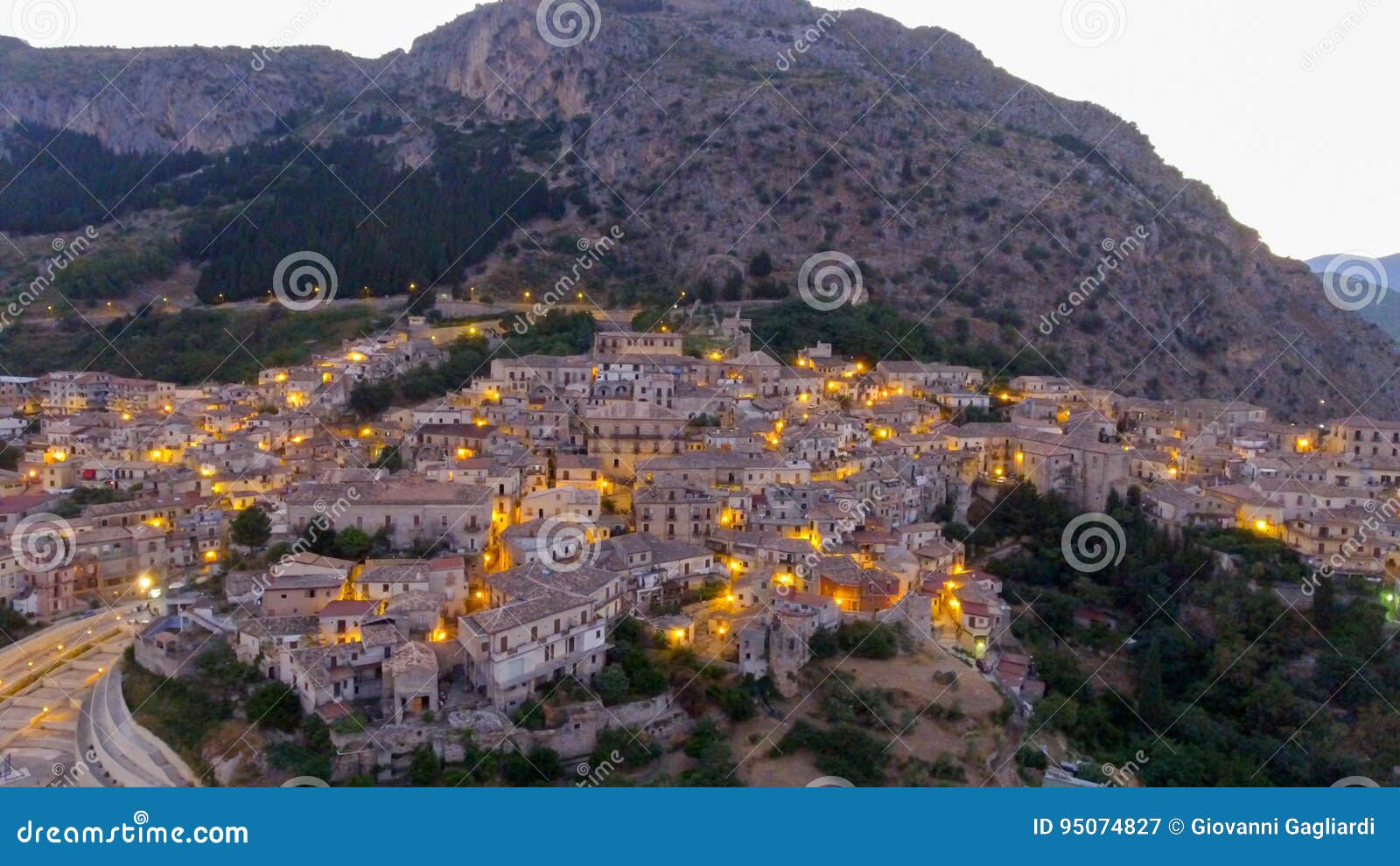 Stilo, Italy. Aerial View of Medieval Skyline at Dusk Stock Image ...