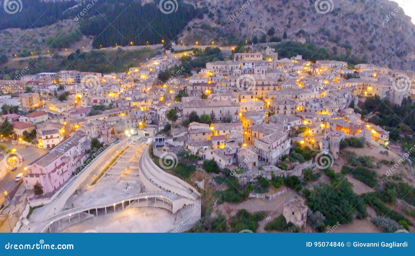 Stilo, Italy. Aerial View of Medieval Skyline at Dusk Stock Photo ...