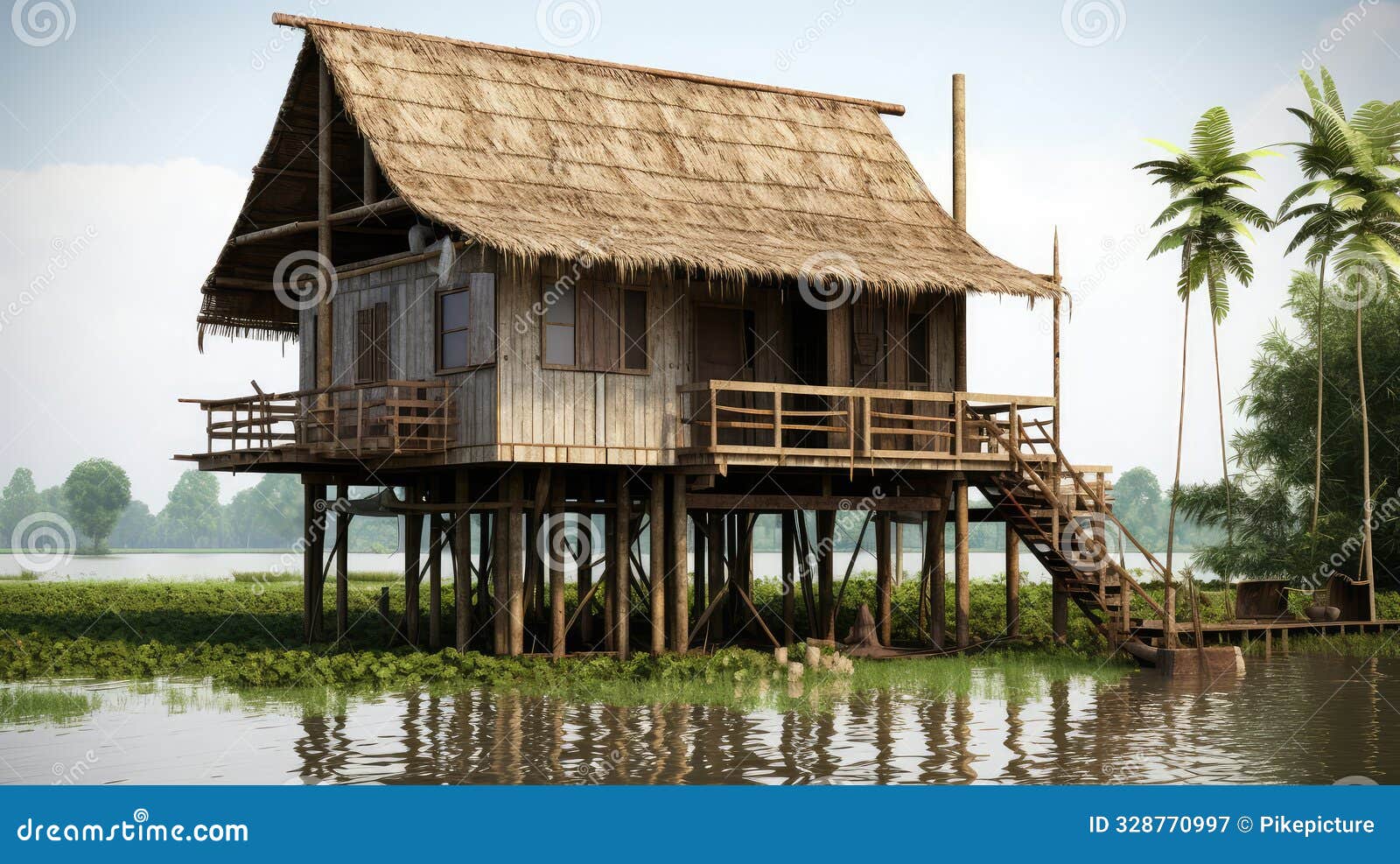 Stilts House with Foundation Stock Illustration - Illustration of ...
