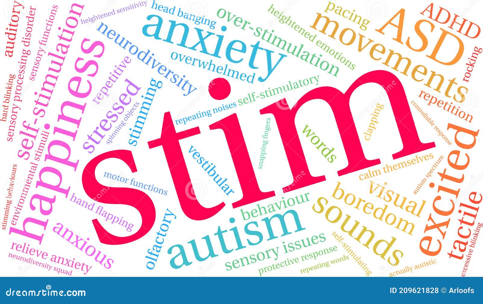 Stim Word Cloud stock vector. Illustration of adhd, excessive - 209621828