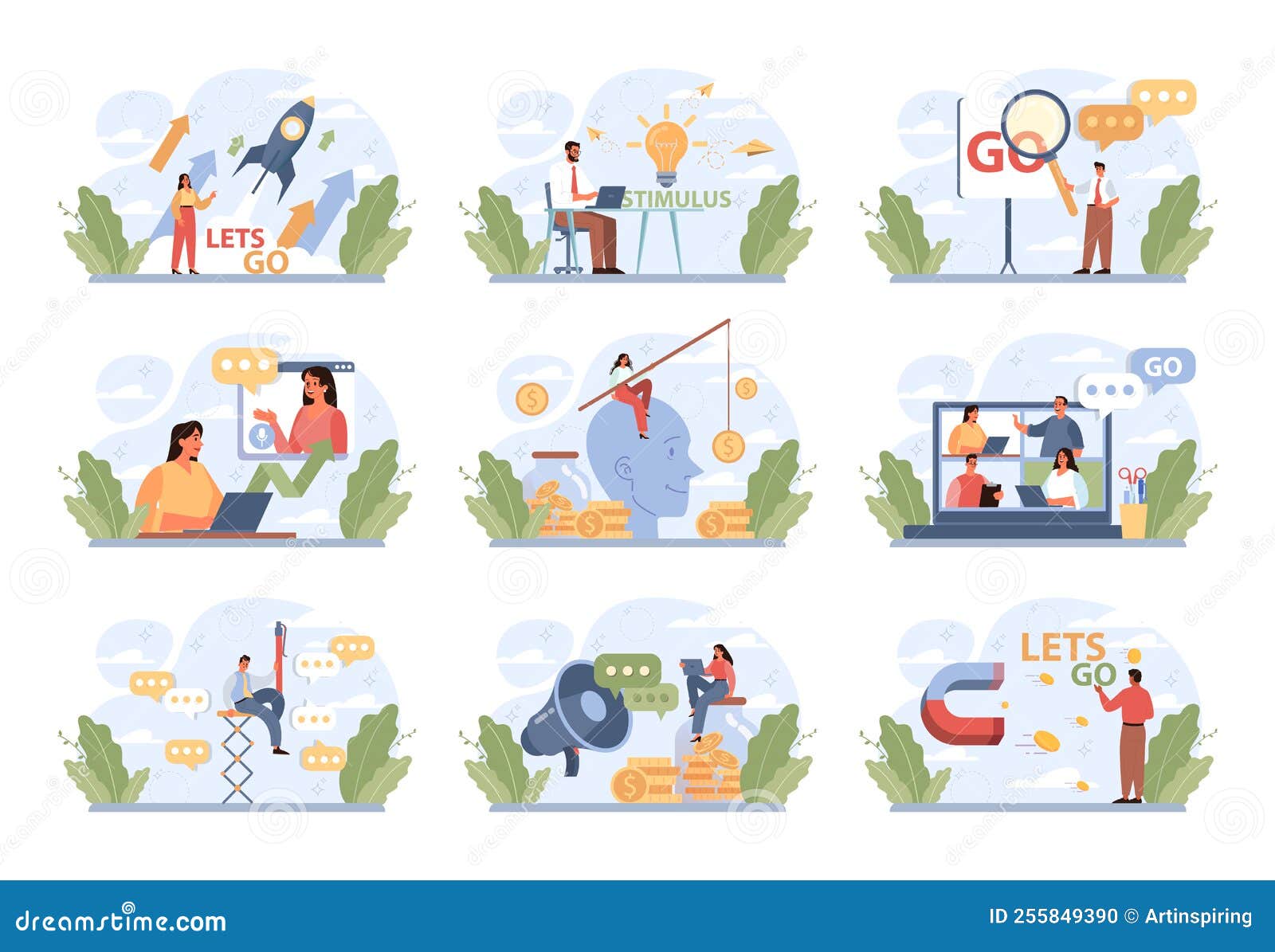 Stimulus Concept Set. Character Motivation Boost, Moving Forward Stock ...