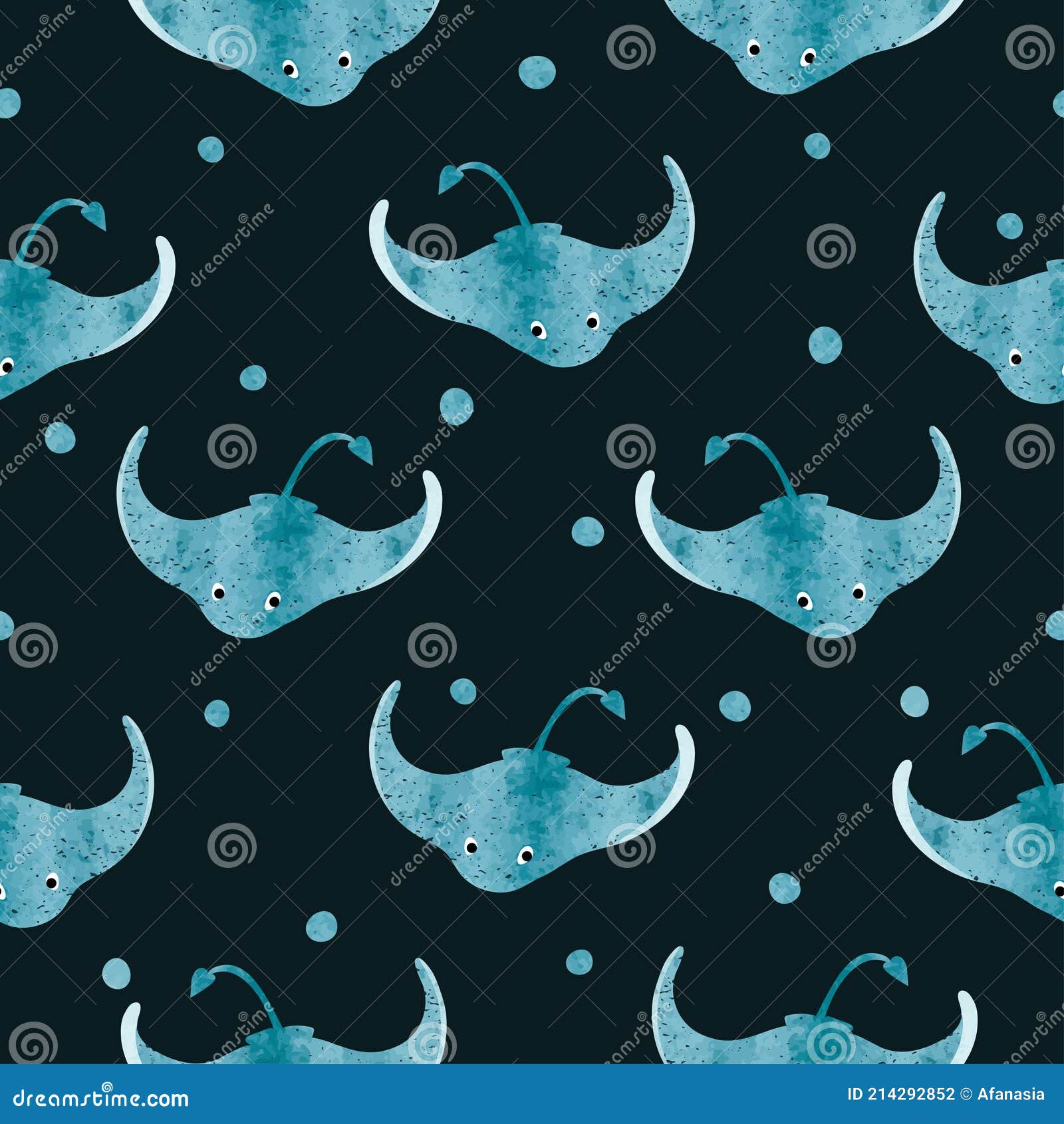 Stingray Fish Pattern. Vector Sea Background with Watercolor Manta Rays ...
