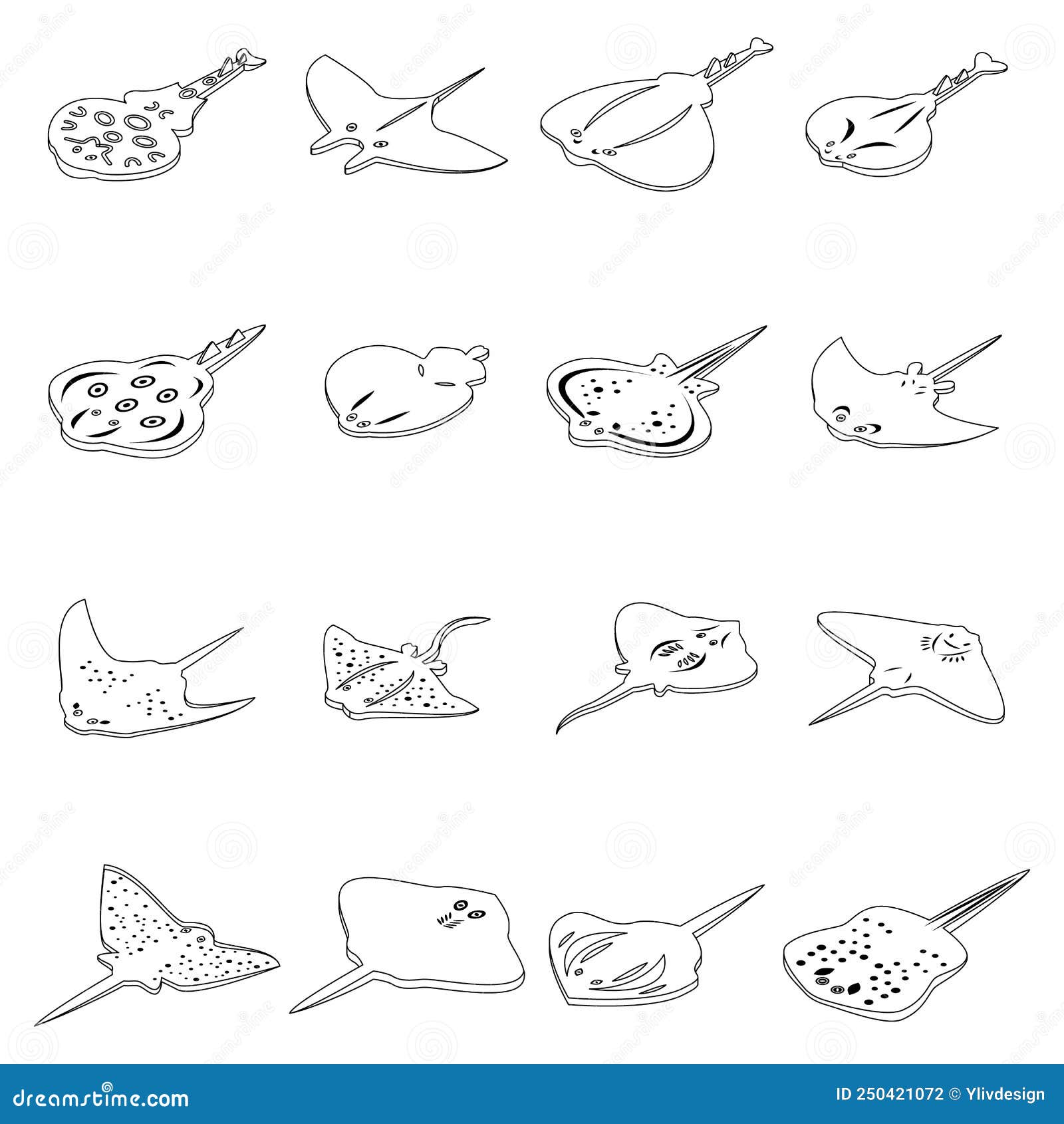 Stingray Icons Set Vector Outline Stock Vector - Illustration of hunter ...