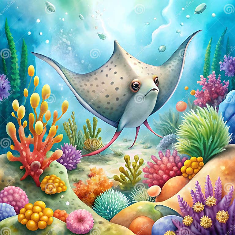 Stingray Surrounded by Sea Anemones. Ai Generative Image Stock ...