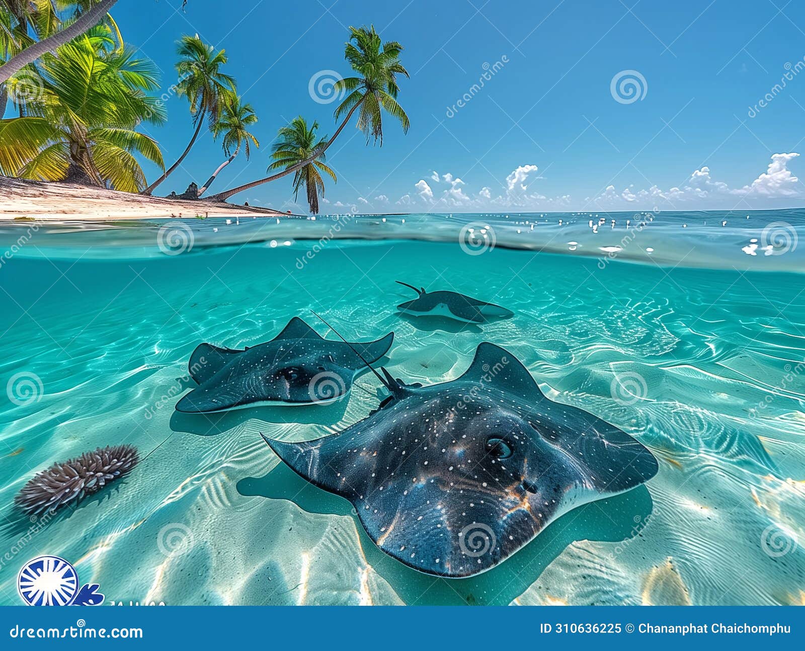 Stingrays Under the Clear Surface of the Water Stock Illustration ...