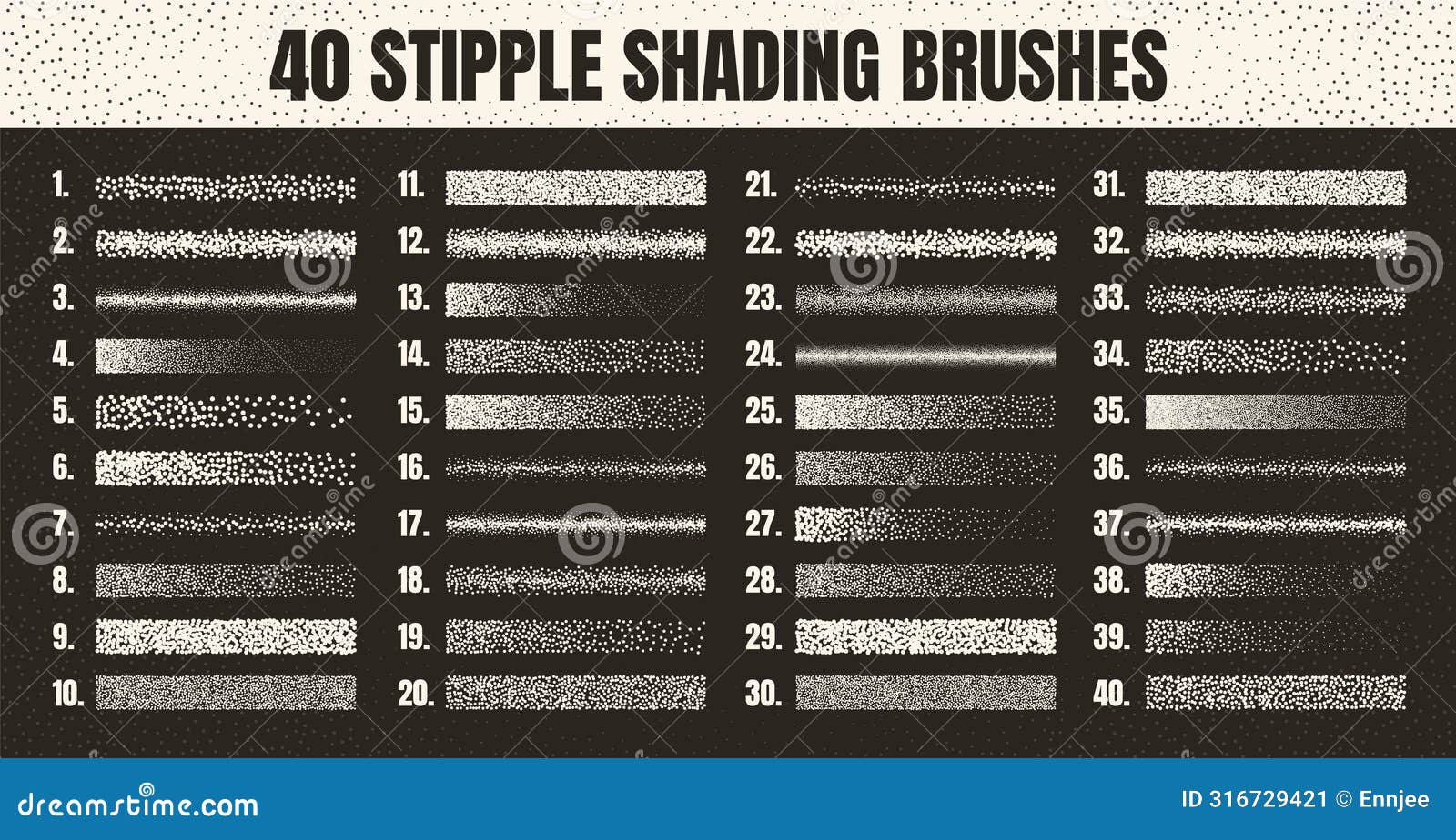 Stipple Scatter Brush, Ink Drawing and Texturing. Fading Gradient Stock ...