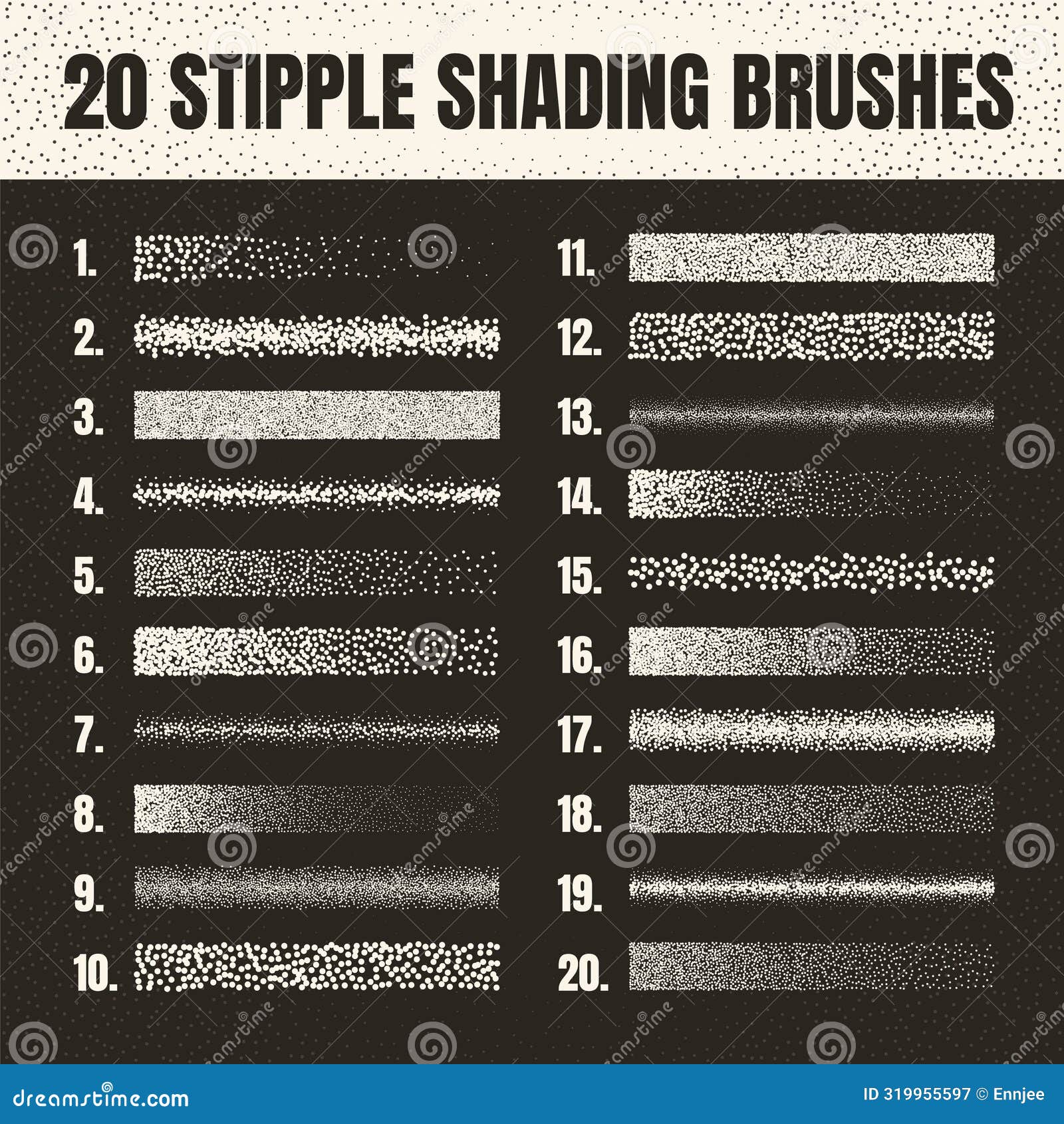 Stipple Scatter Brush, Ink Drawing And Texturing. Fading Gradient ...