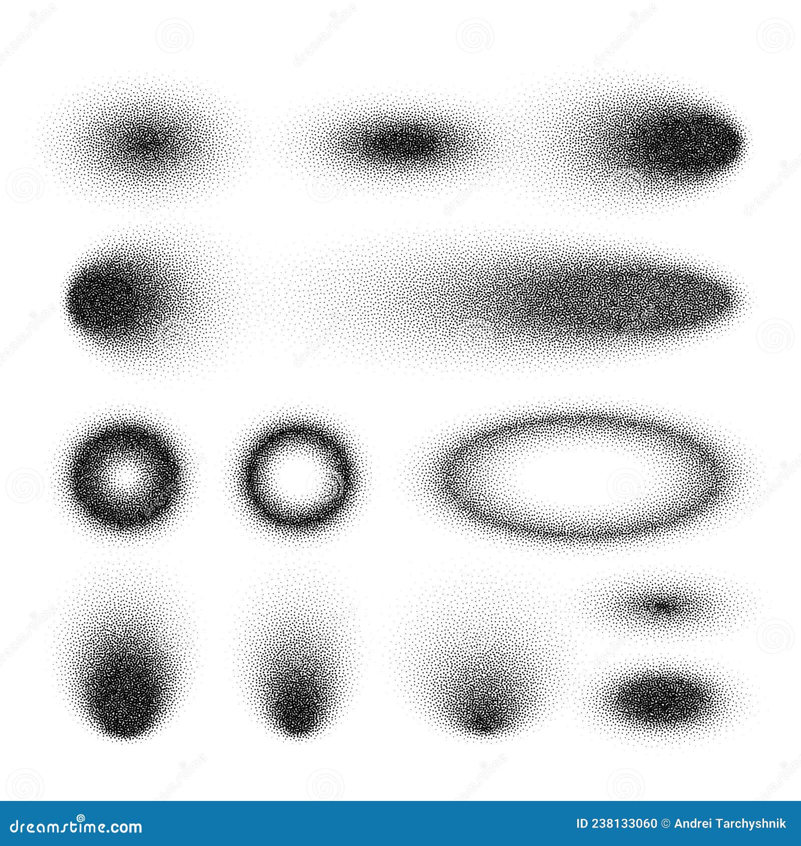 Stipple Shadows Set, Dotted Design Elements. Fading Gradient. Stippling ...