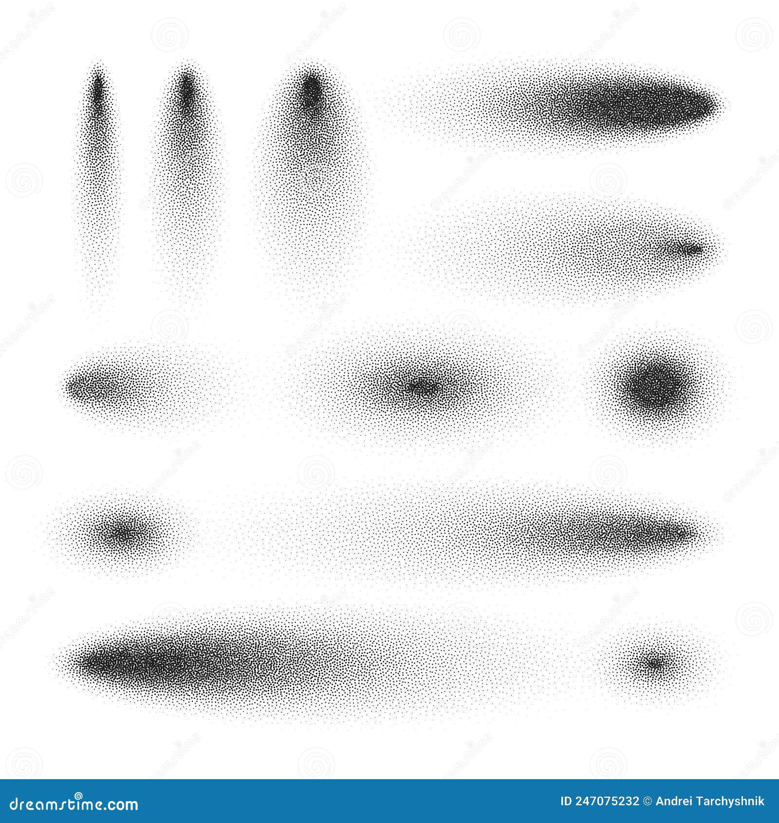 Stipple Shadows Set, Dotted Design Elements. Fading Gradient. Stippling ...