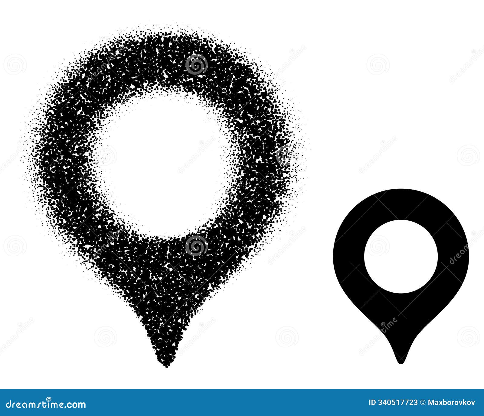 Stippled Map Pin Icon With Solid Black Version Vector Illustration ...