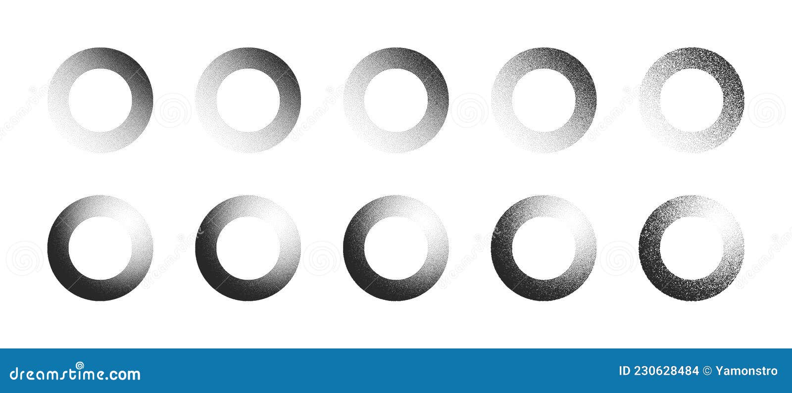 Stippled Circles Clockwise Gradient Dotwork Texture Set On White Background Vector Illustration ...