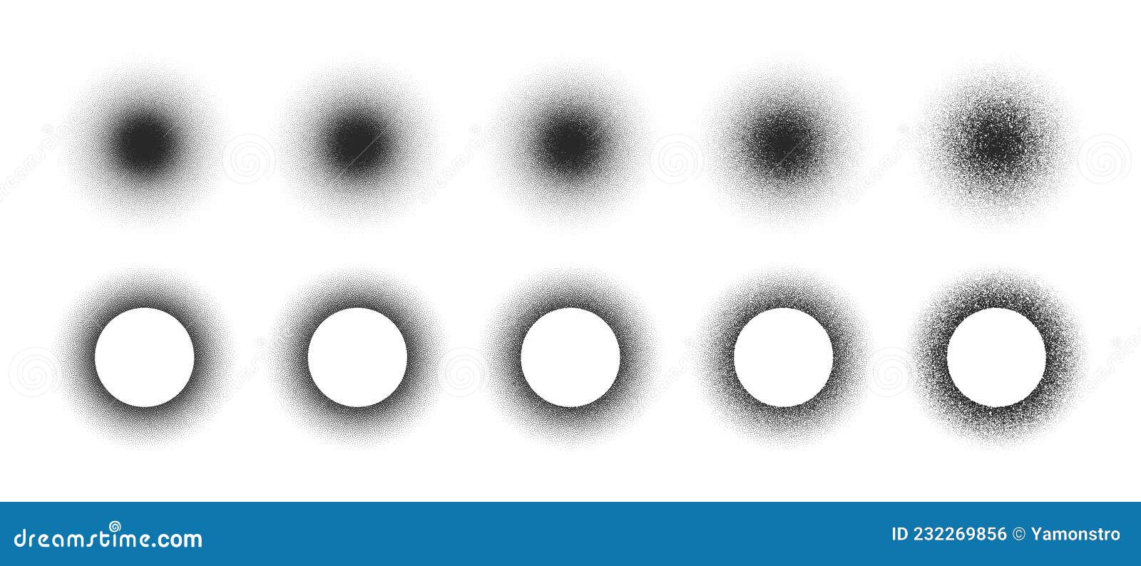 Stippled Circles Clockwise Gradient Dotwork Texture Set On White Background Vector Illustration ...