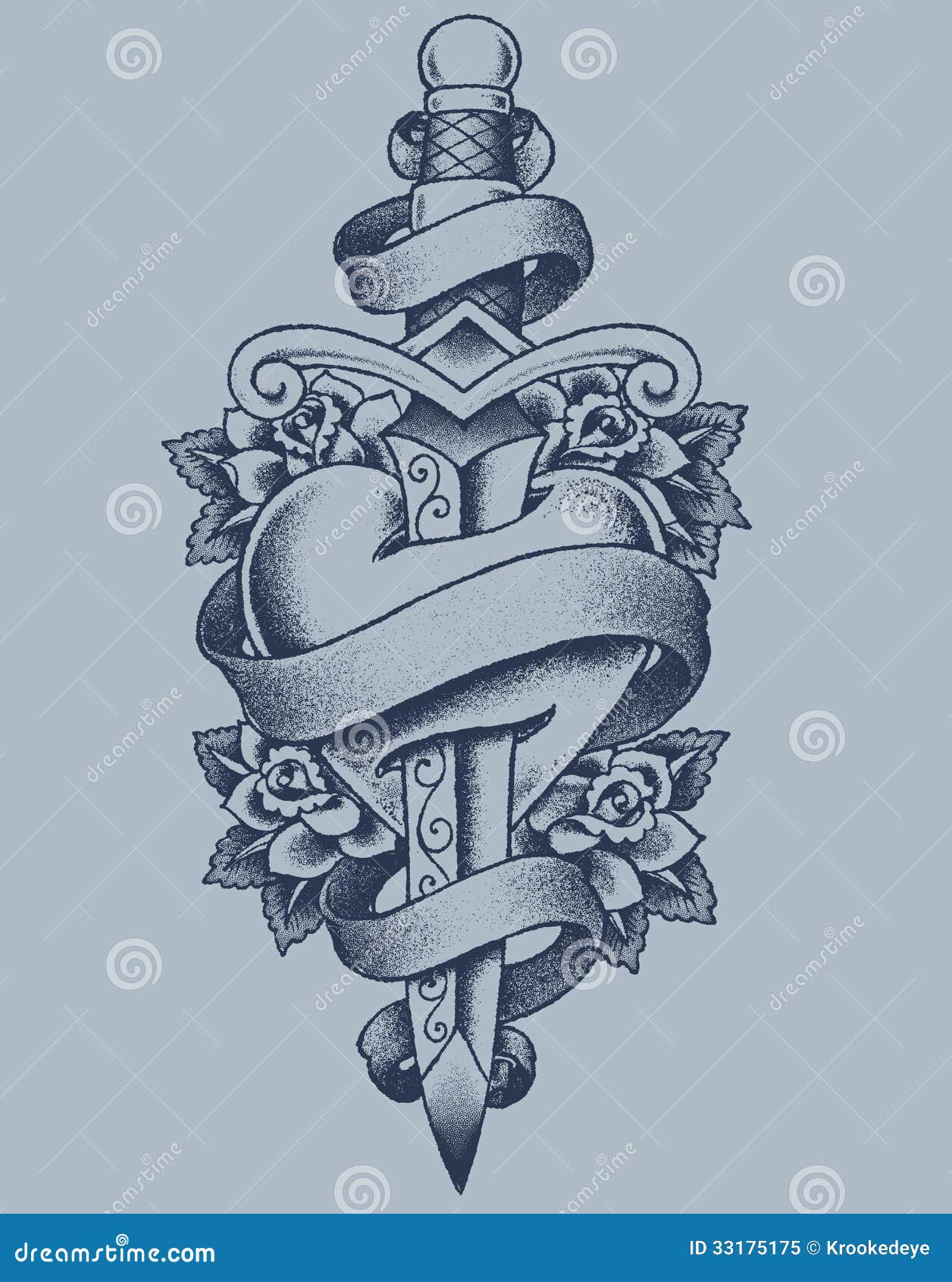Stippled Heart And Dagger Cartoon Vector | CartoonDealer.com #33175175