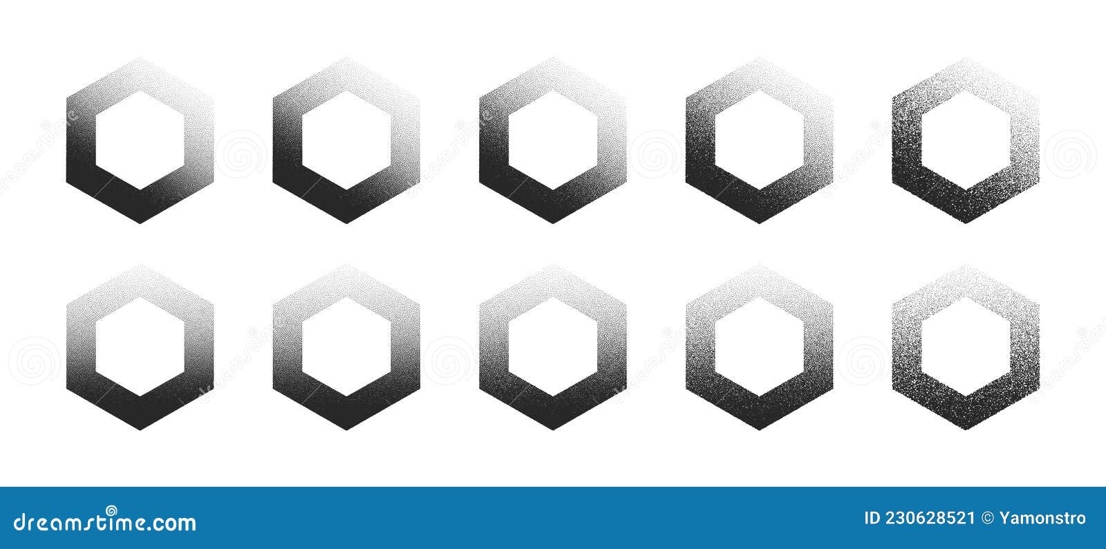 Stippled Hexagon Hand Drawn Dotwork Vector Abstract Shapes Set in ...