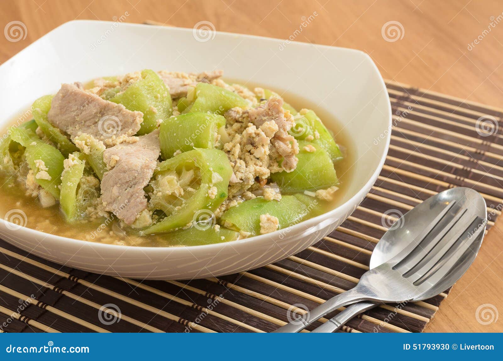 Stir Fried Angled Gourd with Pork and Egg Stock Photo - Image of ...