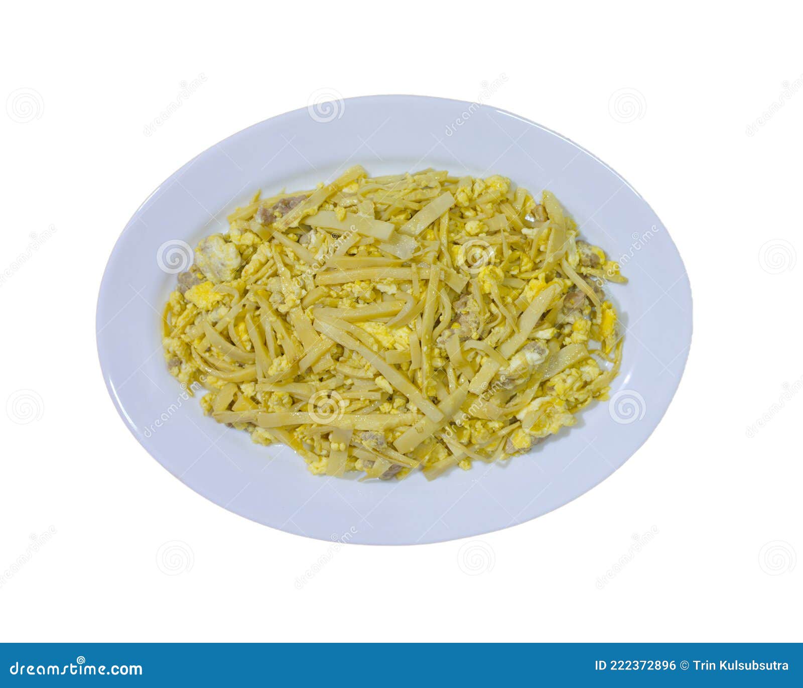 Stir-Fried Bamboo Shoots with Egg and Pork Isolated on White Background ...