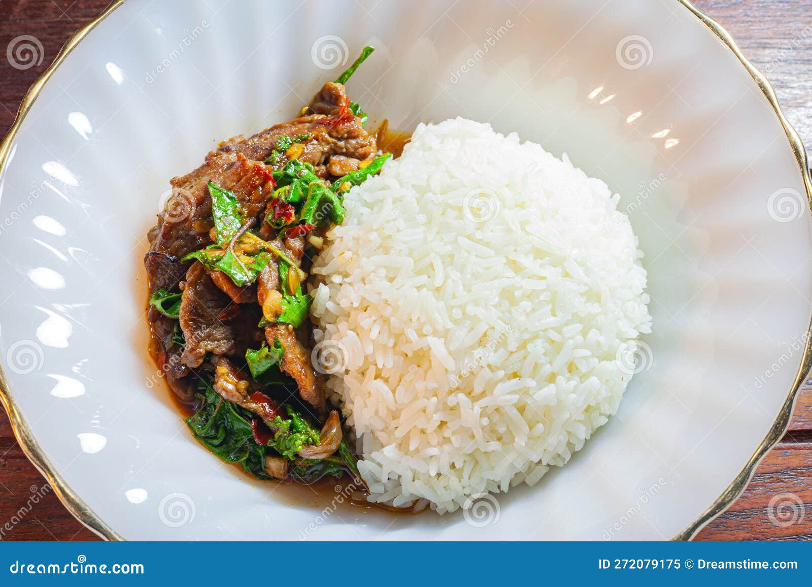 Stir Fried Basil with Beef on Rice Stock Image - Image of bowl, lunch ...
