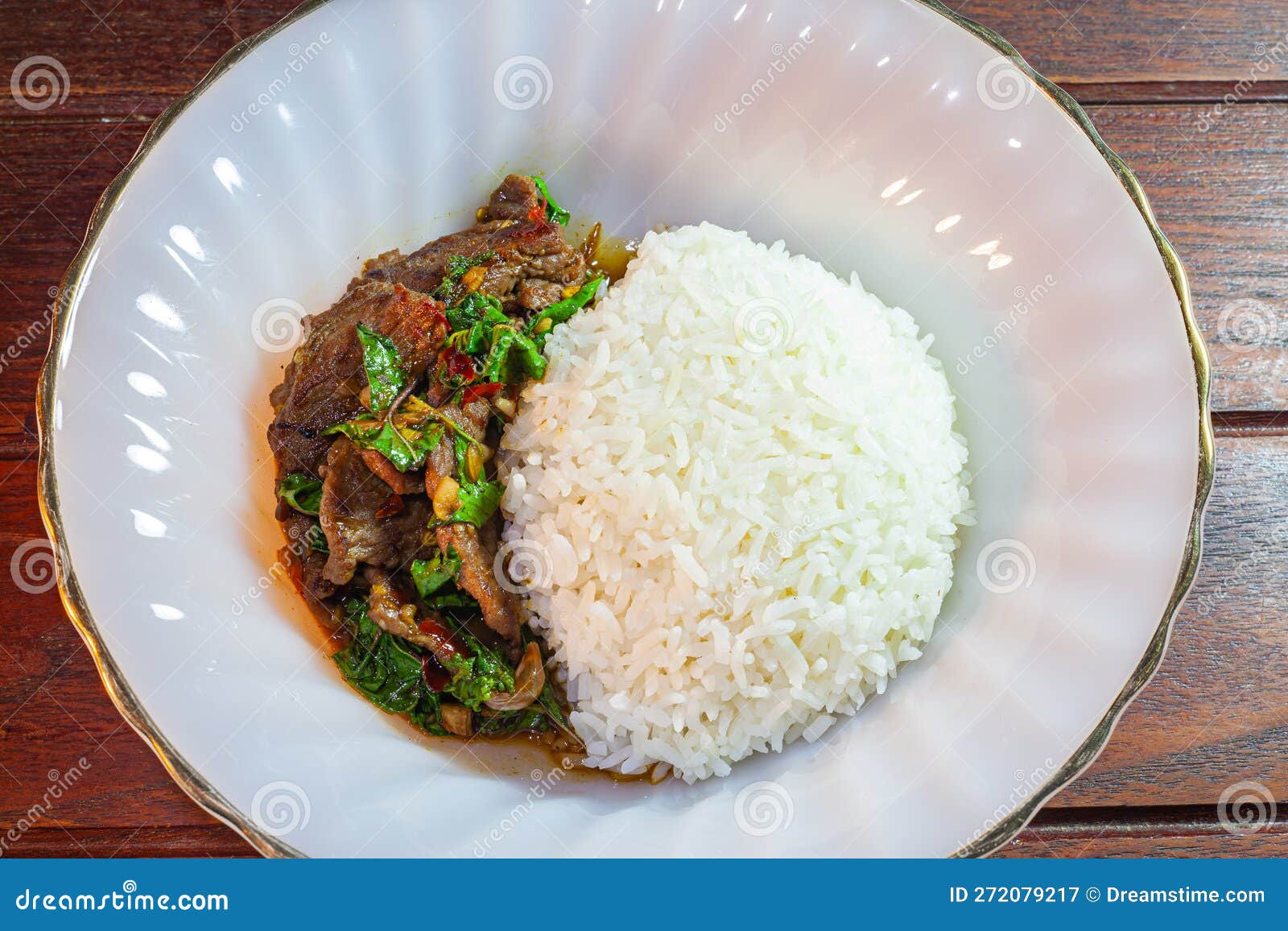 Stir Fried Basil with Beef on Rice Stock Image - Image of pepper ...