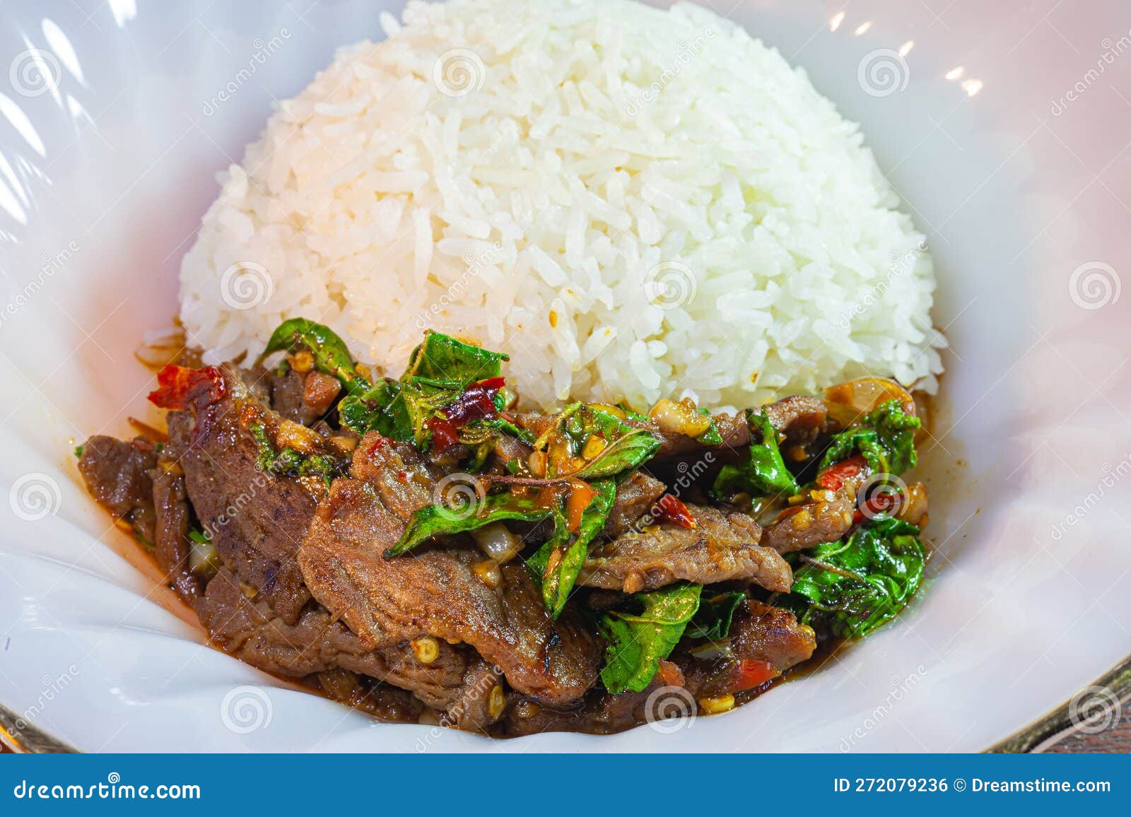 Stir Fried Basil with Beef on Rice Stock Photo - Image of cooked, dish ...