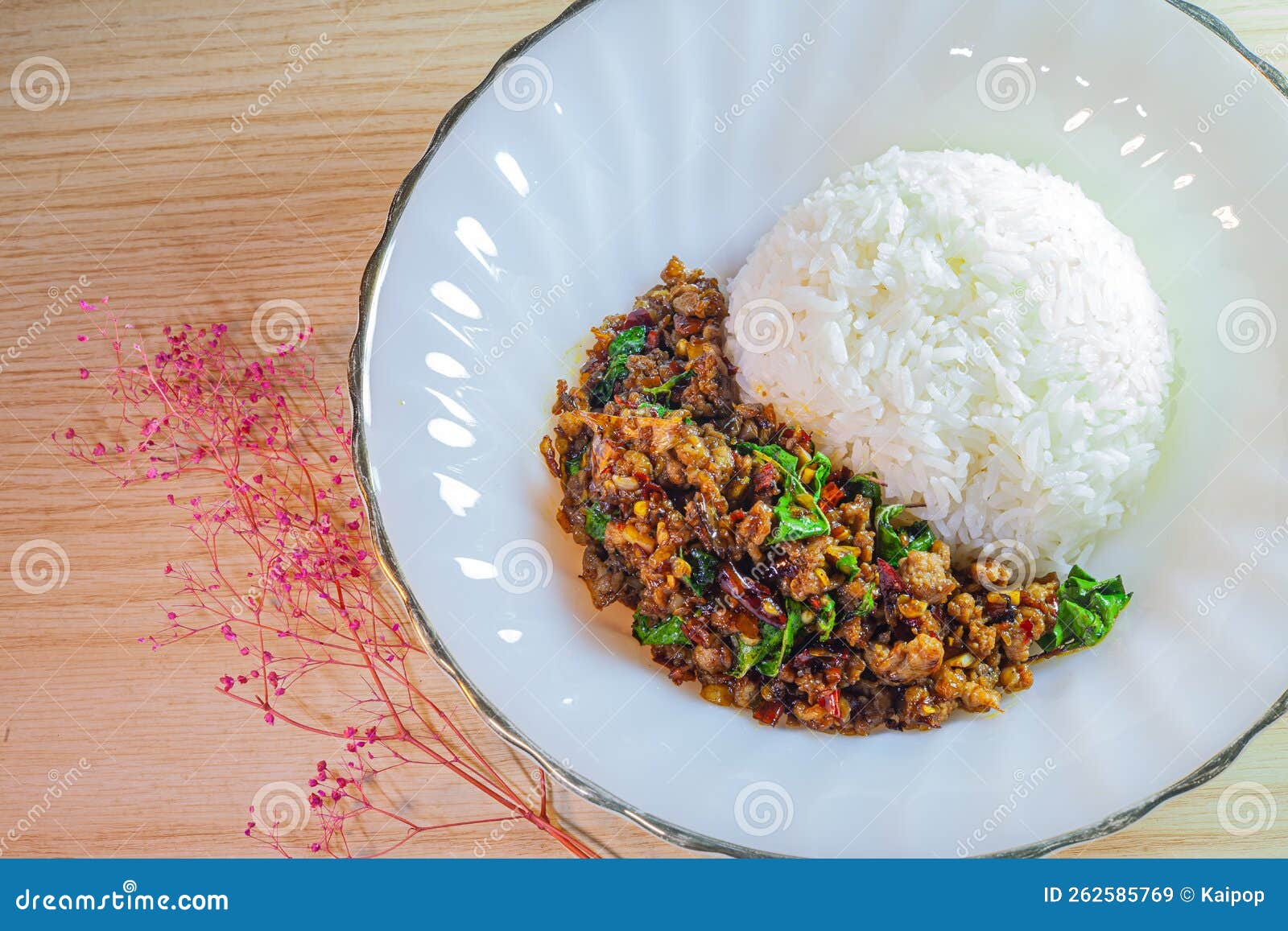 Stir Fried Basil with Minced Pork on Rice Stock Image - Image of ...