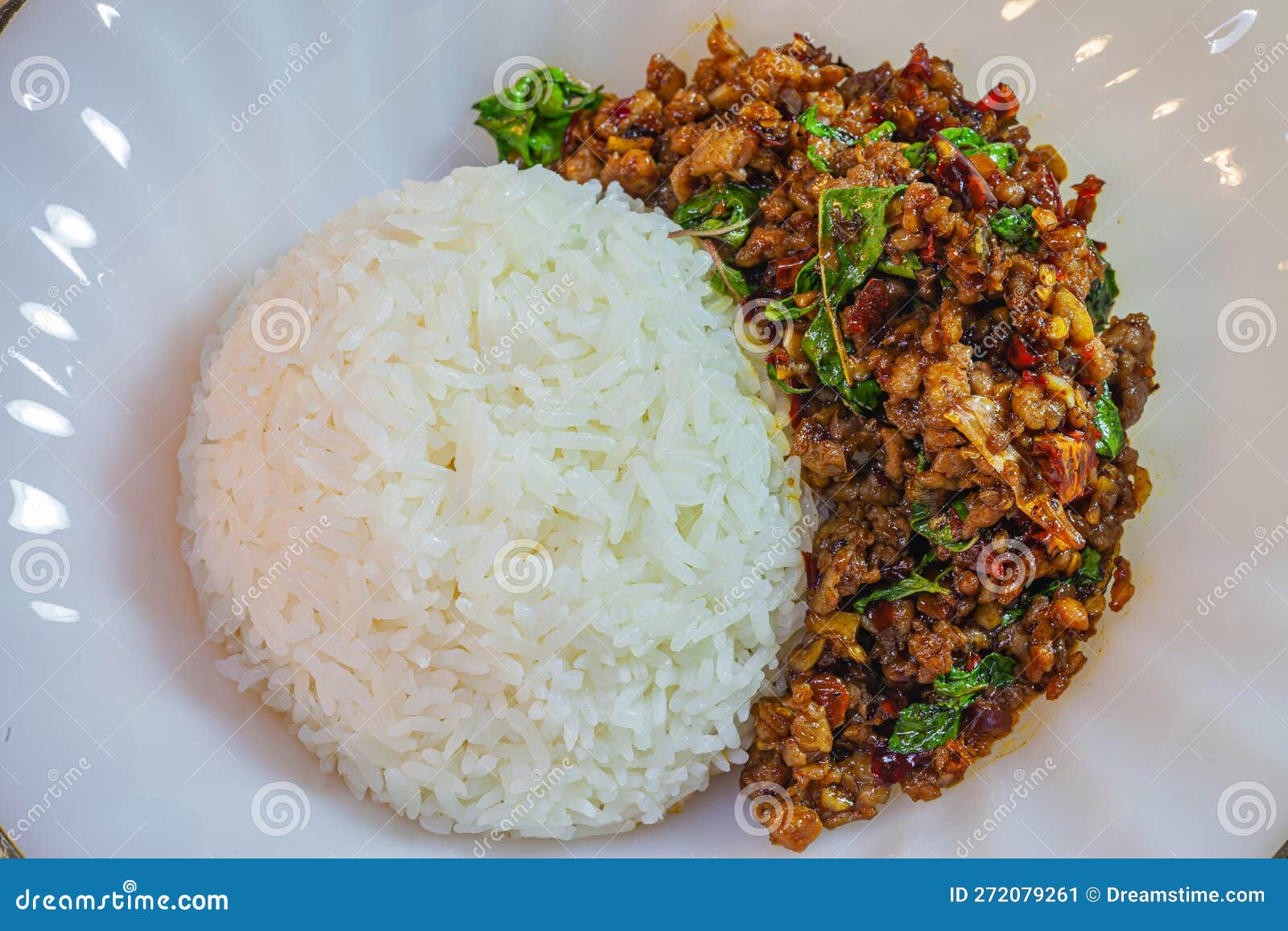 Stir Fried Basil with Minced Pork on Rice Stock Image - Image of ...