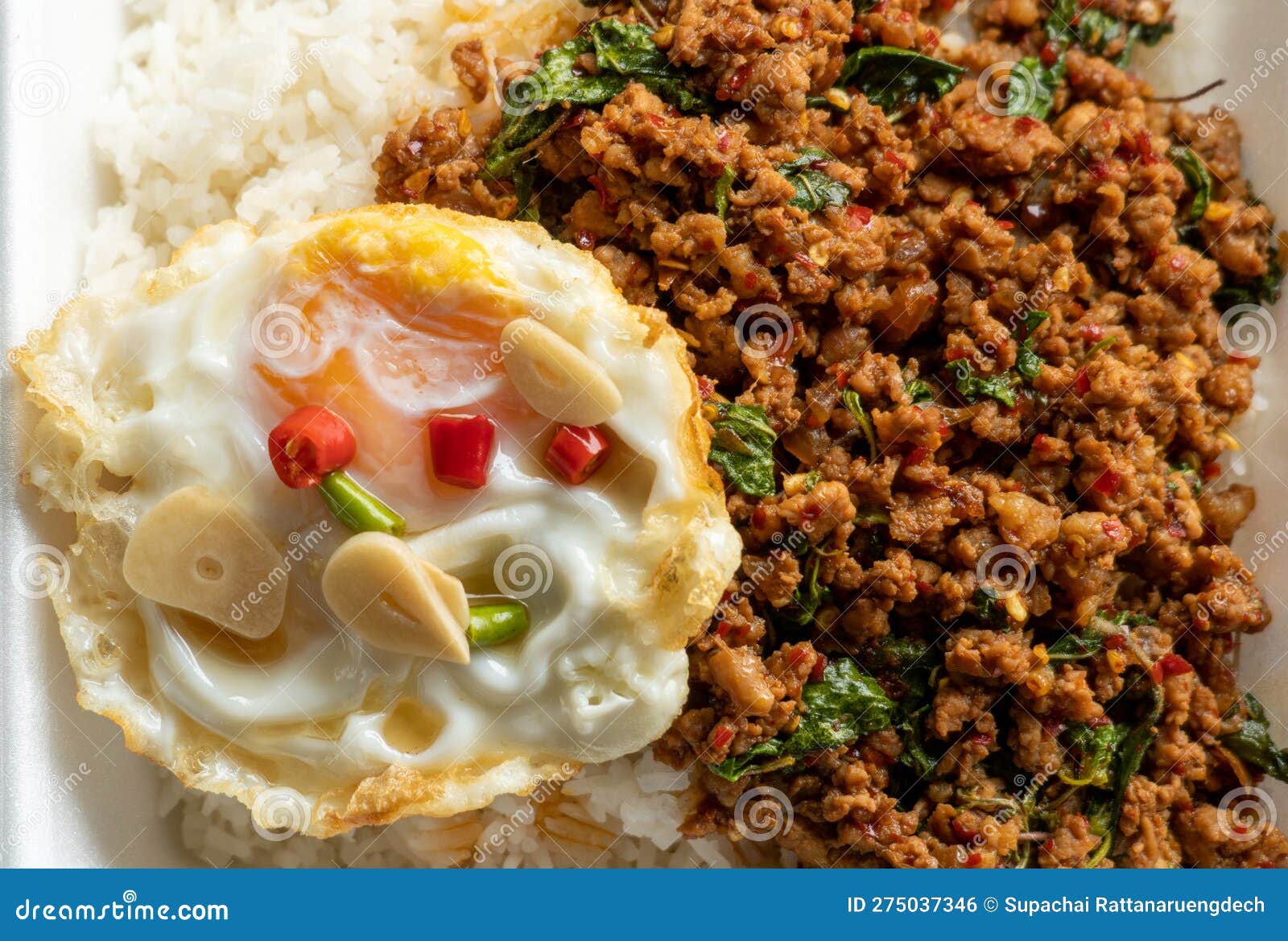 Stir-fried Basil with Pork and Fried Egg Stock Photo - Image of chops ...