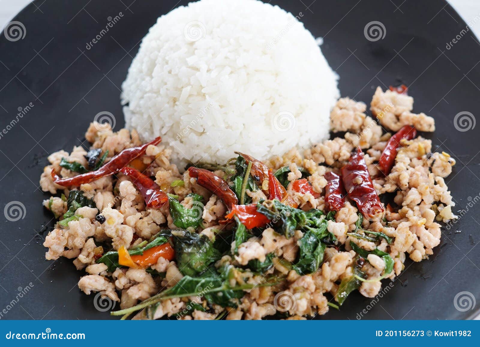 Kao Pad Kra Prao or Thai Rice with Pork and Basil. Stock Image - Image ...