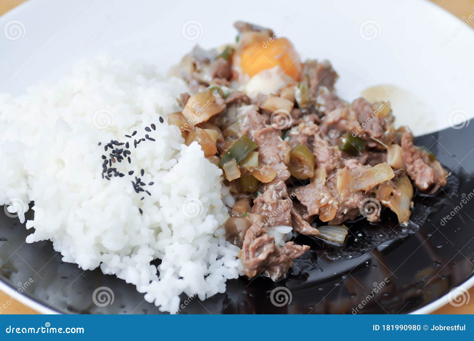 Stir Fried Beef with Vegetable and Rice Stock Photo - Image of carrot ...