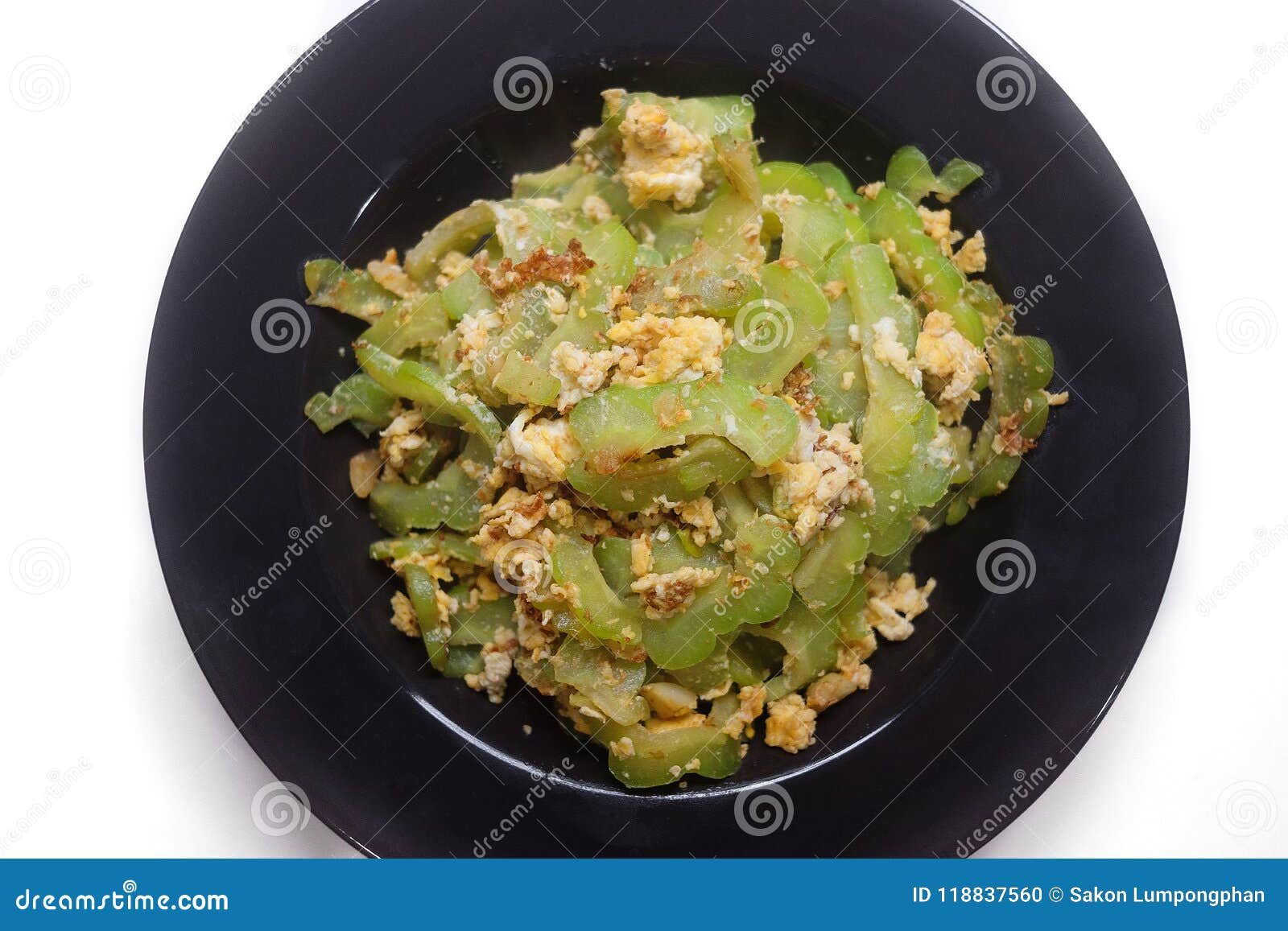 Stir Fried Bitter Gourd with Egg Isolated on White Stock Photo - Image ...