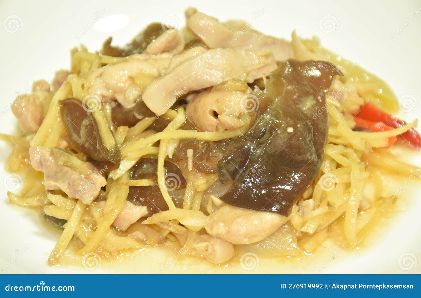 Stir Fried Chicken with Slice Ginger and Ear Mushroom on Plate Stock ...