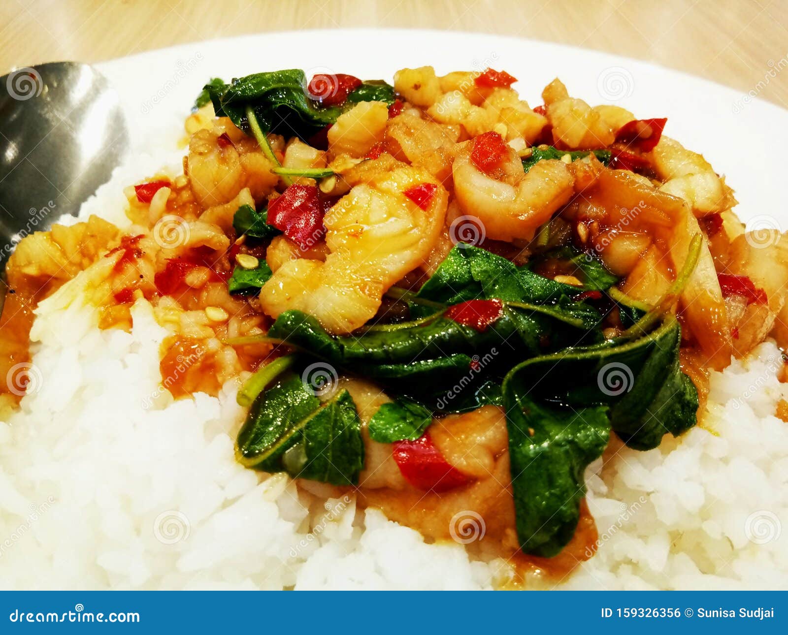 Stir fried fish with basil stock photo. Image of background - 159326356