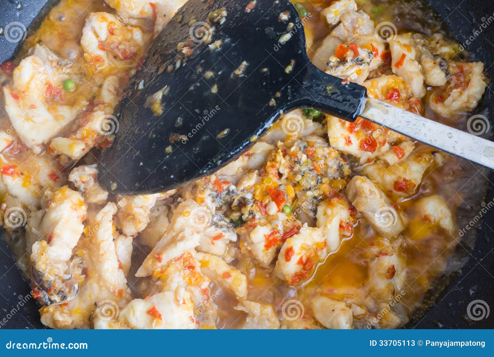Stir fried fish with herb stock image. Image of gourmet - 33705113