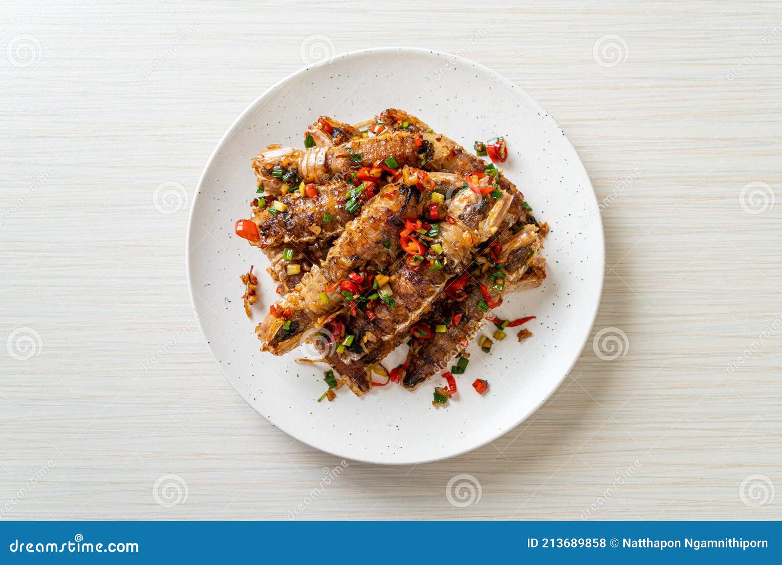 Stir-fried Mantis Shrimp or Crayfish with Chilli and Salt Stock Photo ...