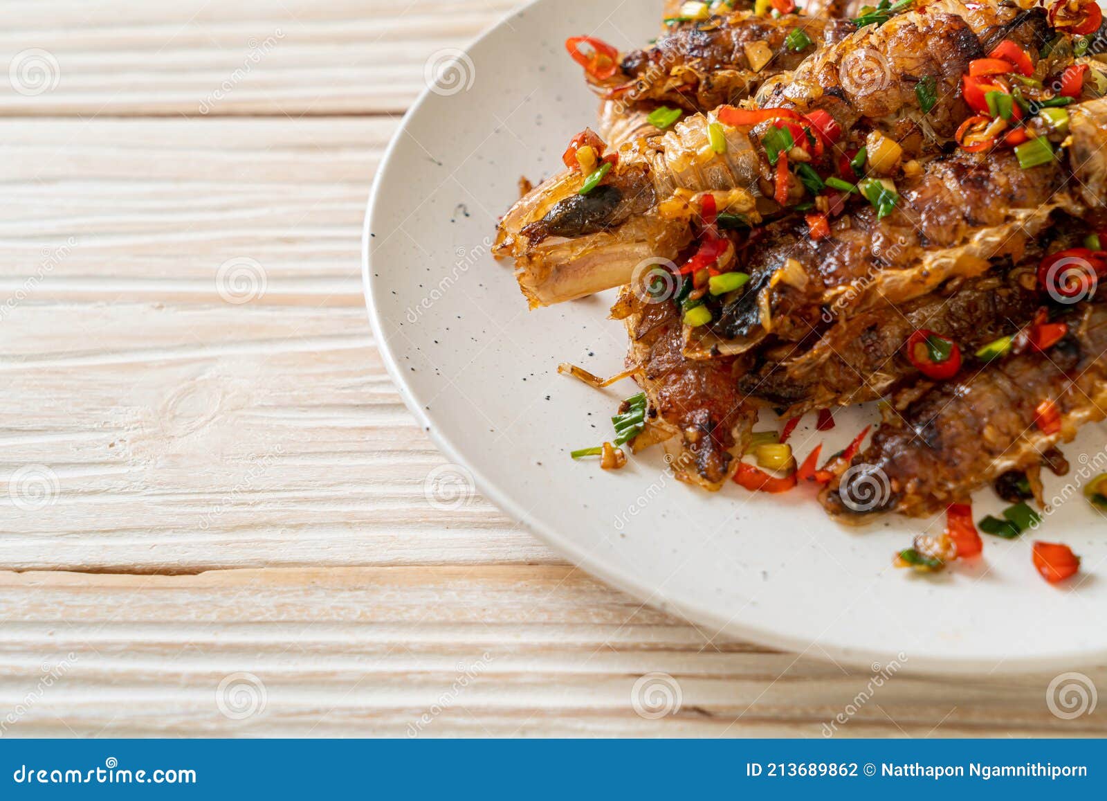 Stir-fried Mantis Shrimp or Crayfish with Chilli and Salt Stock Photo ...