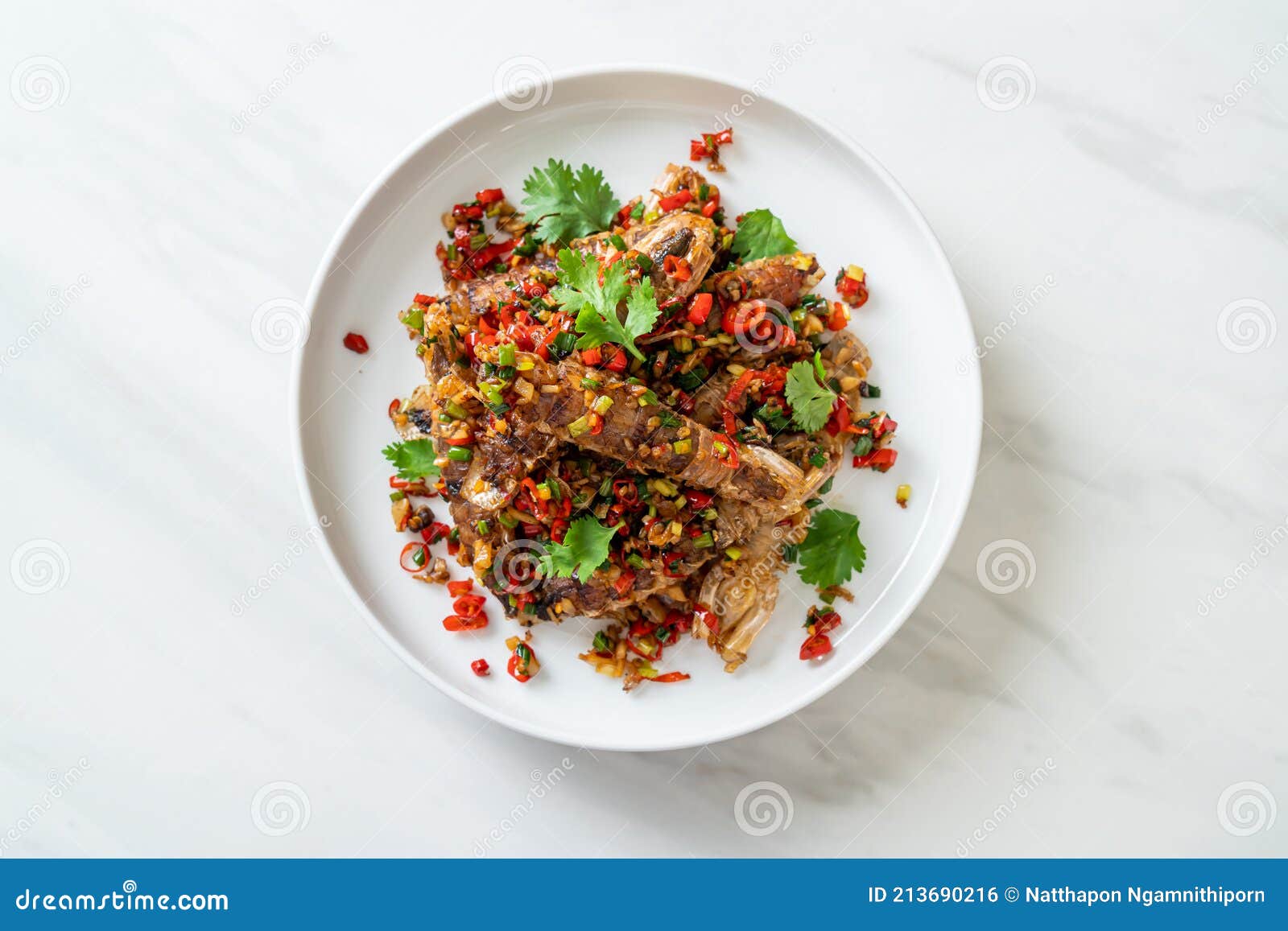 Stir-fried Mantis Shrimp or Crayfish with Chilli and Salt Stock Photo ...