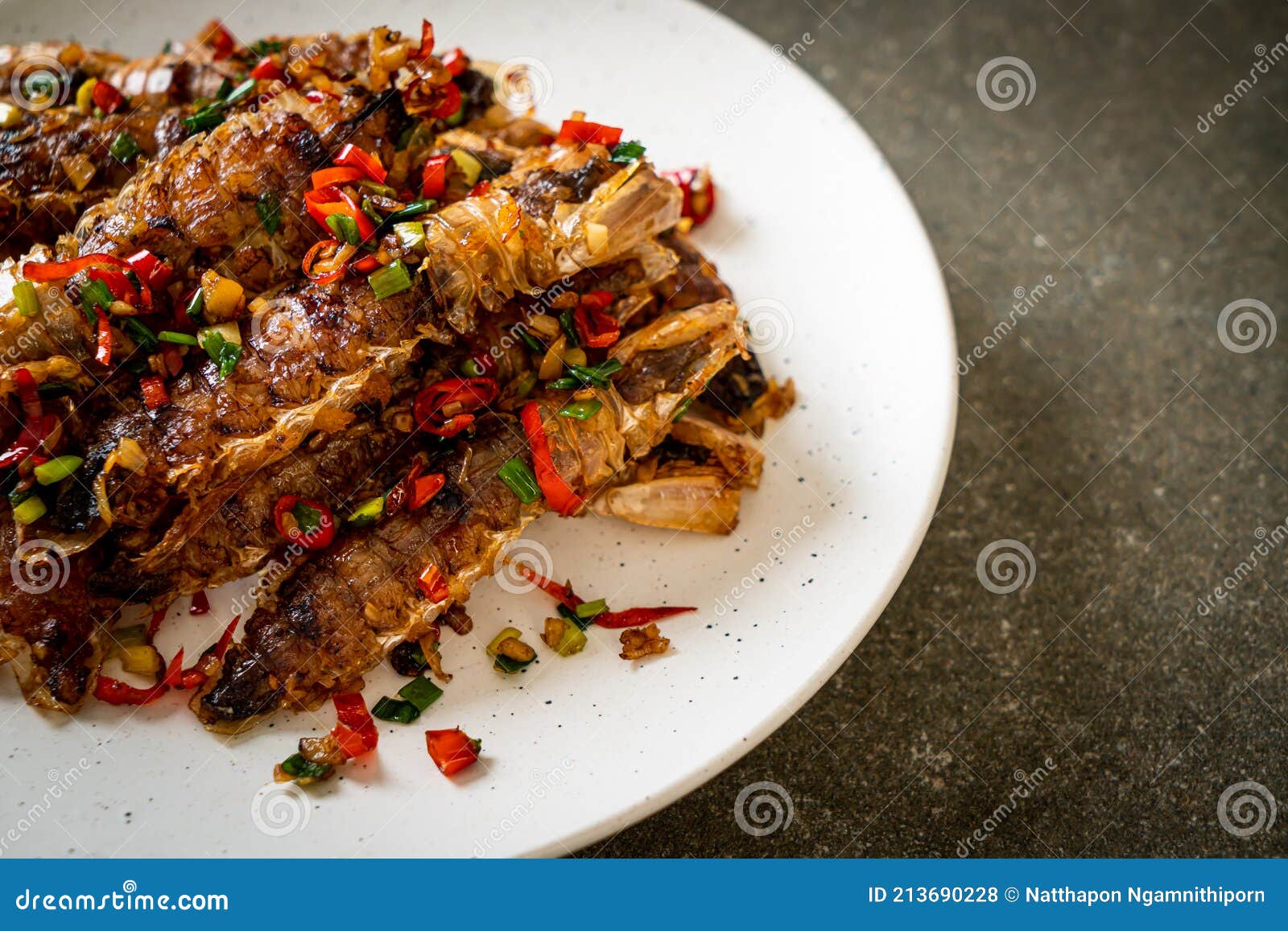 Stir-fried Mantis Shrimp or Crayfish with Chilli and Salt Stock Photo ...