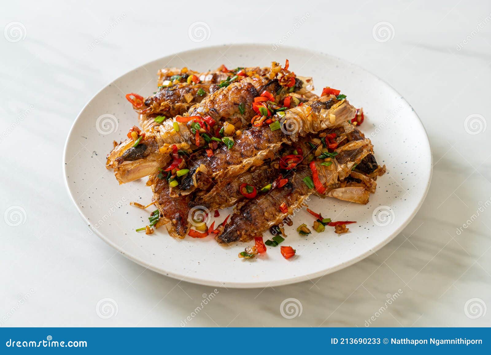 Stir-fried Mantis Shrimp or Crayfish with Chilli and Salt Stock Image ...