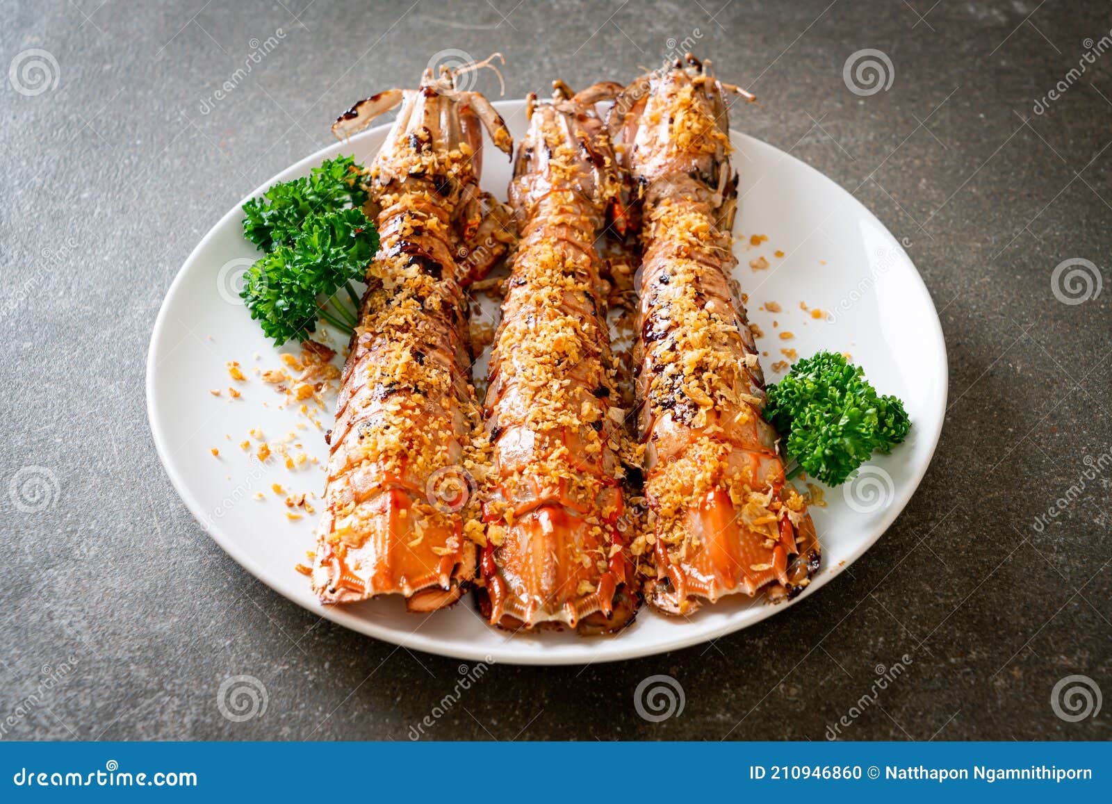 Fried Mantis Shrimp with Garlic Stock Photo - Image of lunch, dish ...